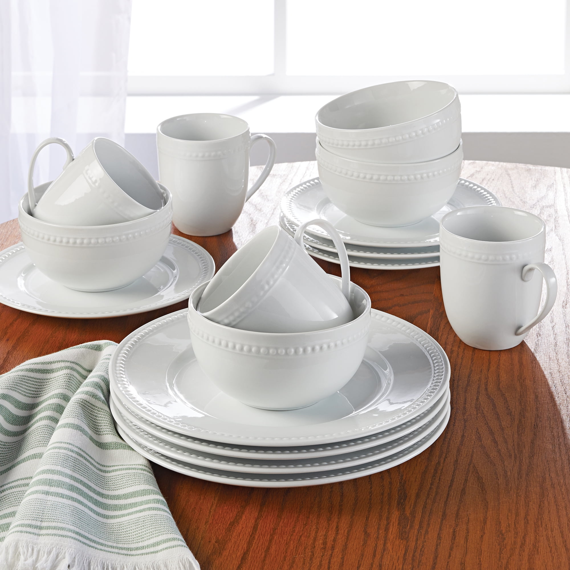 Better Homes & Gardens 16 Piece Sophia Porcelain Beaded Dinnerware Set ...