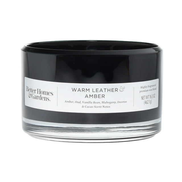 Better Homes & Gardens 16oz Warm Leather & Amber 3-Wick Candle with ...