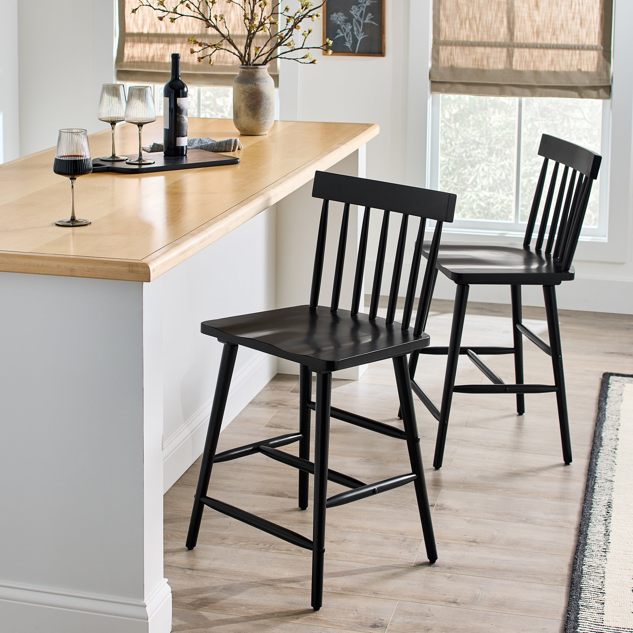 Better Homes & Gardens Gerald Counter Stool 2 Pack, Rich Black Finish ...