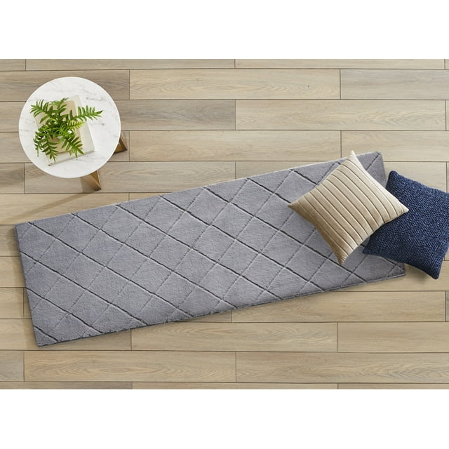 Better Homes & Gardens Grey Diamond Rabbit Faux Fur Runner Rug 20x60 ...
