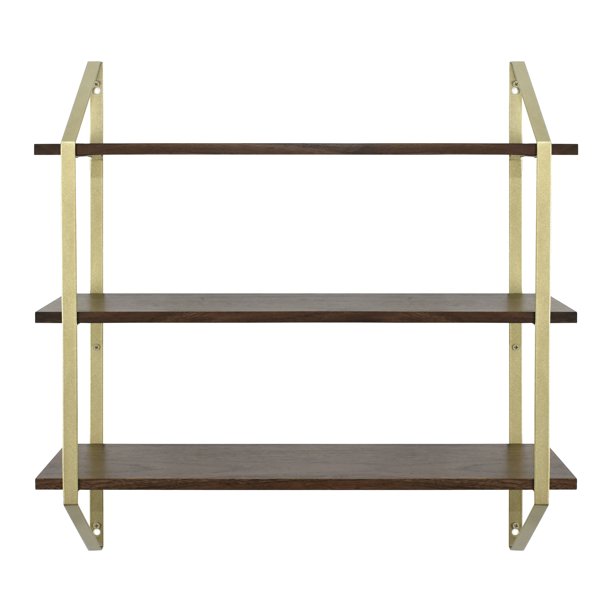Better Homes & Gardens 23" Brown Fiberboard Floating Shelf with Gold ...