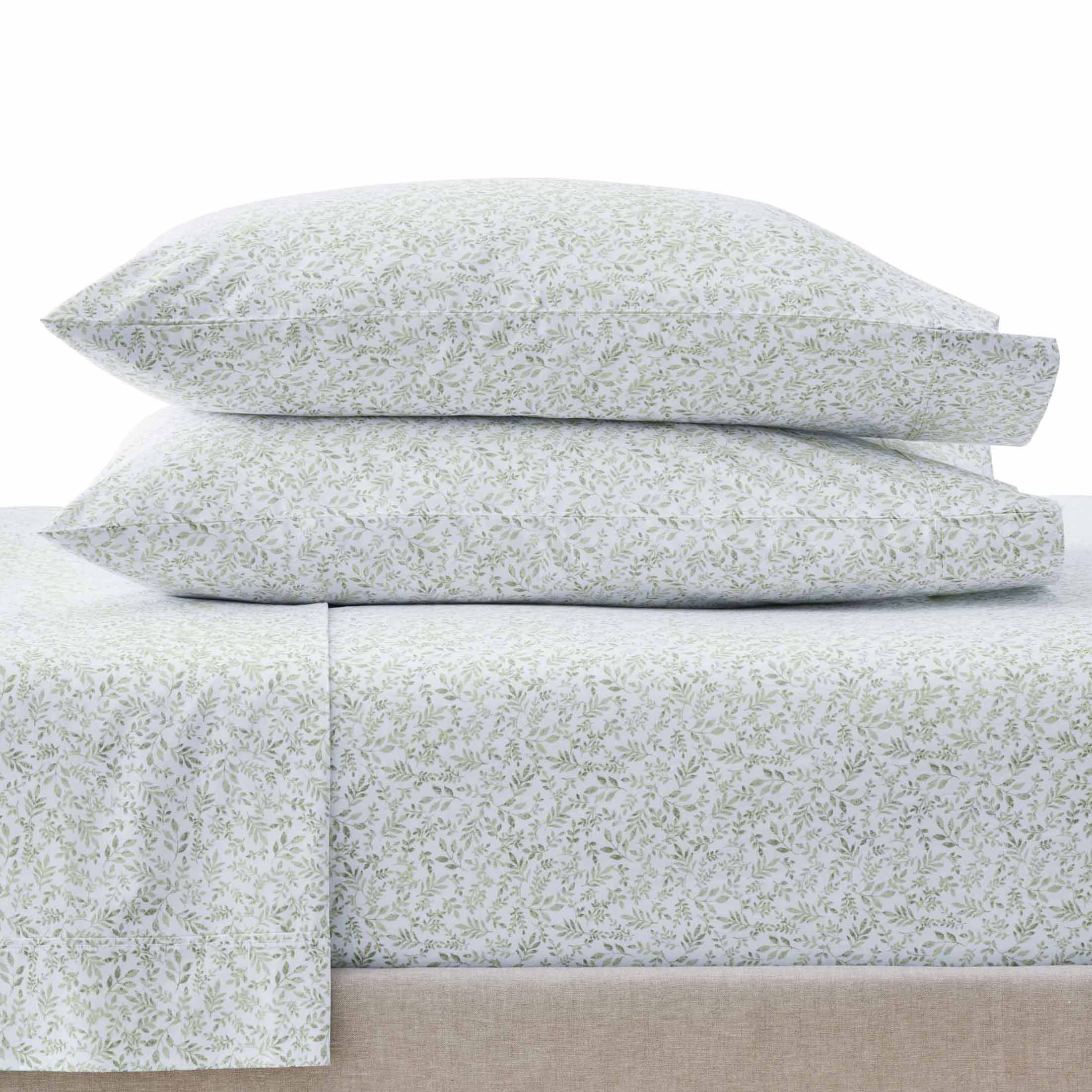 300 TC Cool & Crisp Botanical Green Cotton Percale Sheet Set - Walmart.com
