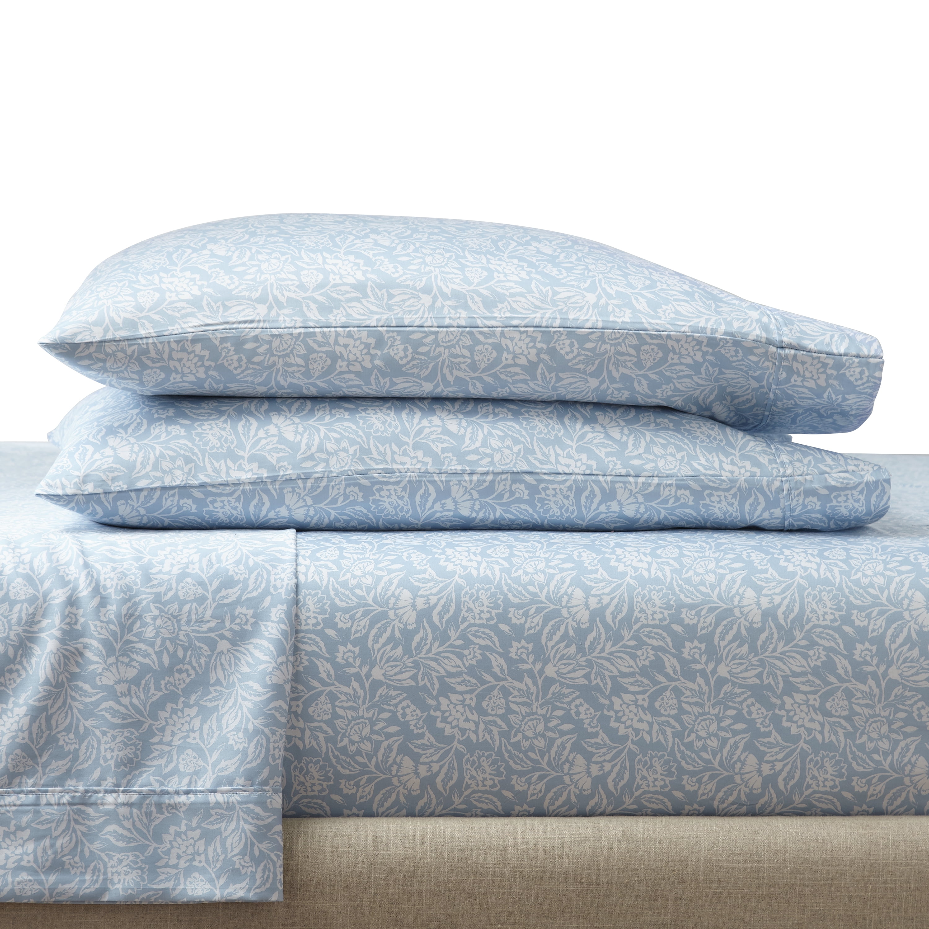 300 Thread Count Floral Blue Water Cotton Sateen Pillowcases - Walmart.com