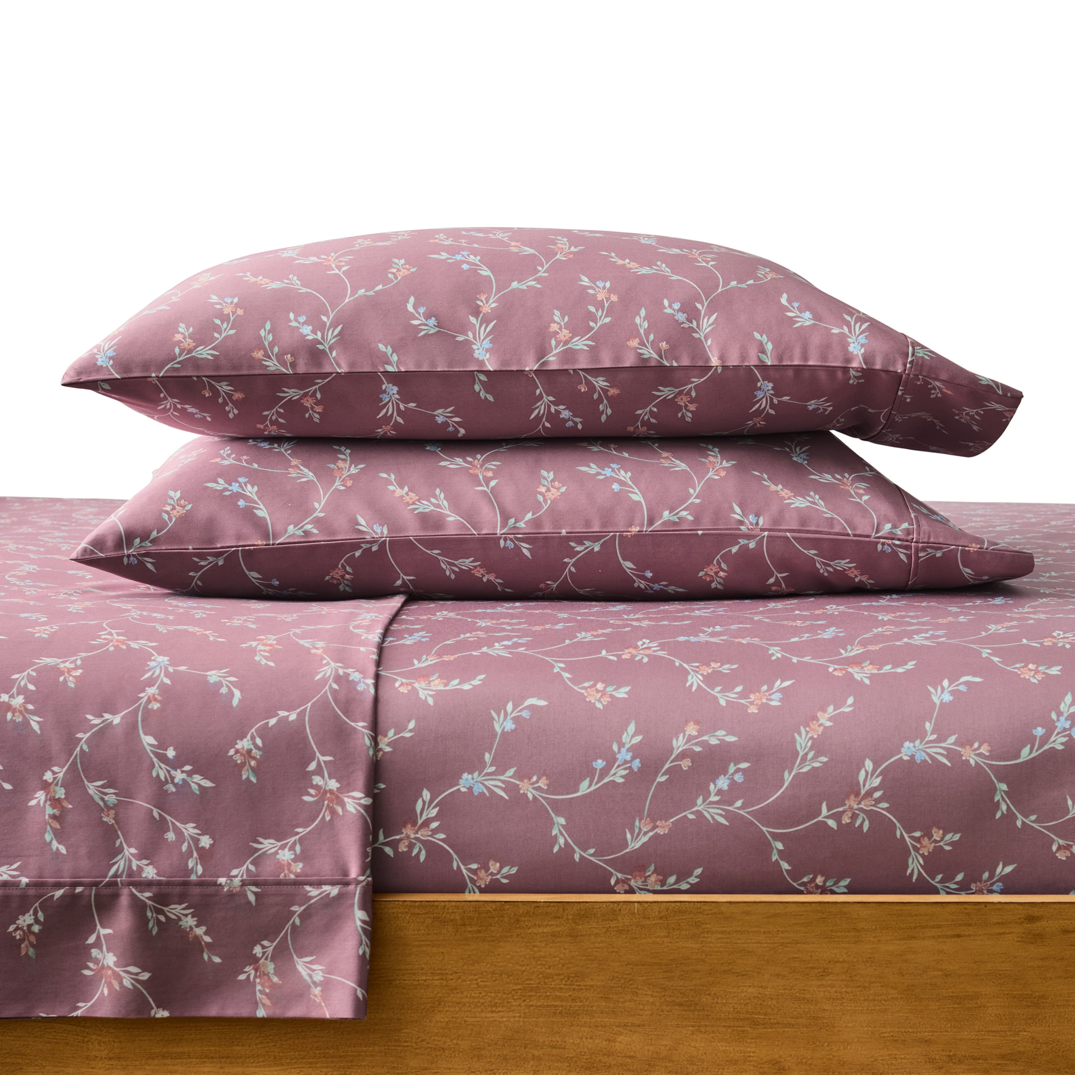Better Homes & Gardens 4-Piece 300 Thread Count Lysia Floral Violet Gem ...