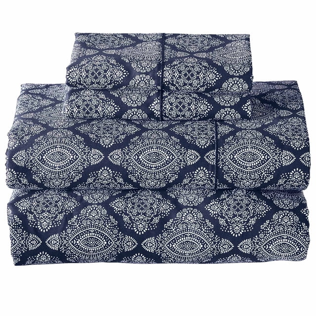 Better Homes & Gardens 4-Piece 400 Thread Count Navy Ogee Performance ...