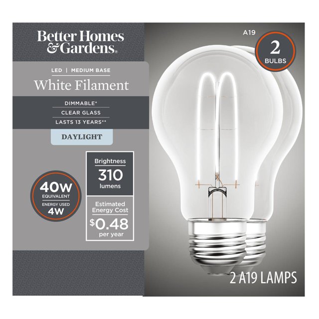 Better Homes & Gardens 4-Watts (40W Equivalent) Daylight Dimmable A19 ...