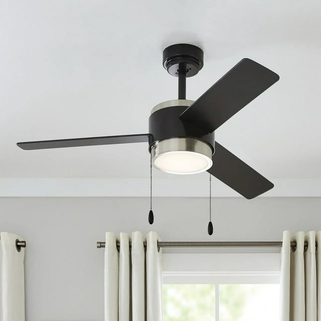 Better Homes & Gardens 44" Indoor Matte Black & Satin Nickel 3 Blade ...