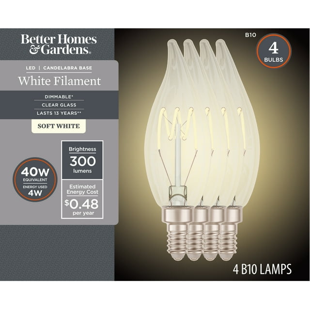 Better Homes & Gardens 4W (40W Equivalent) Soft White Dimmable CA10 ...