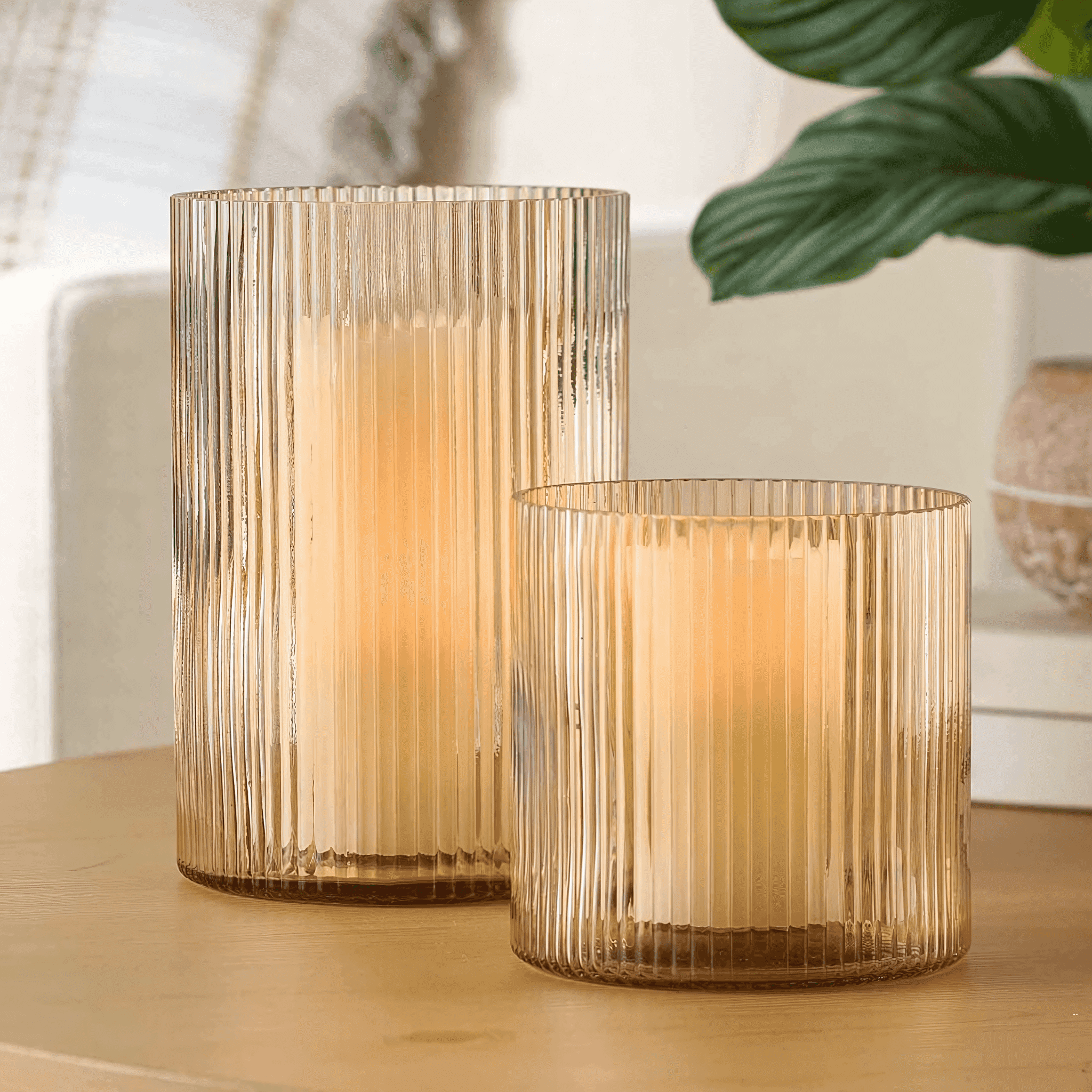 Better Homes & Gardens Amber Glass Ribbed Hurricane Candleholder, 5 ...