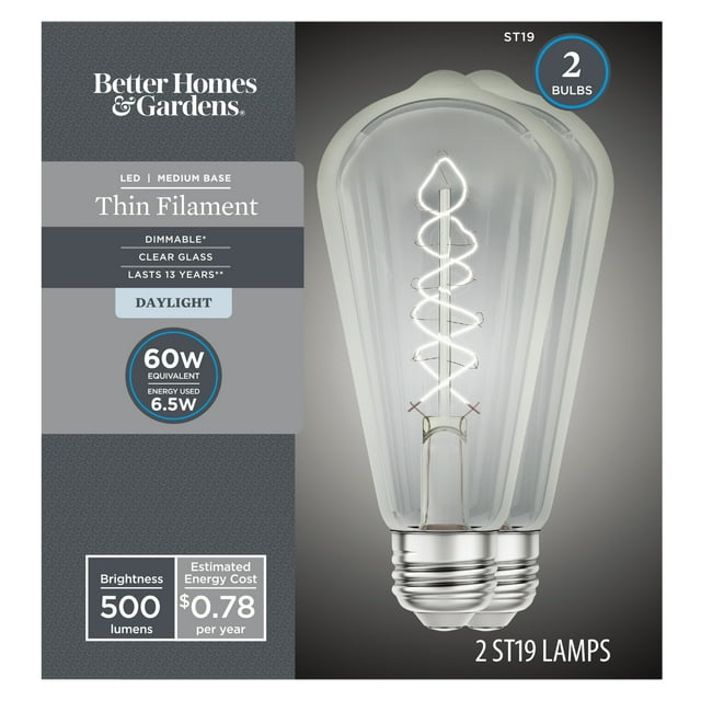 Better Homes & Gardens 6.5W (60W Equivalent) Daylight Dimmable ST19 ...