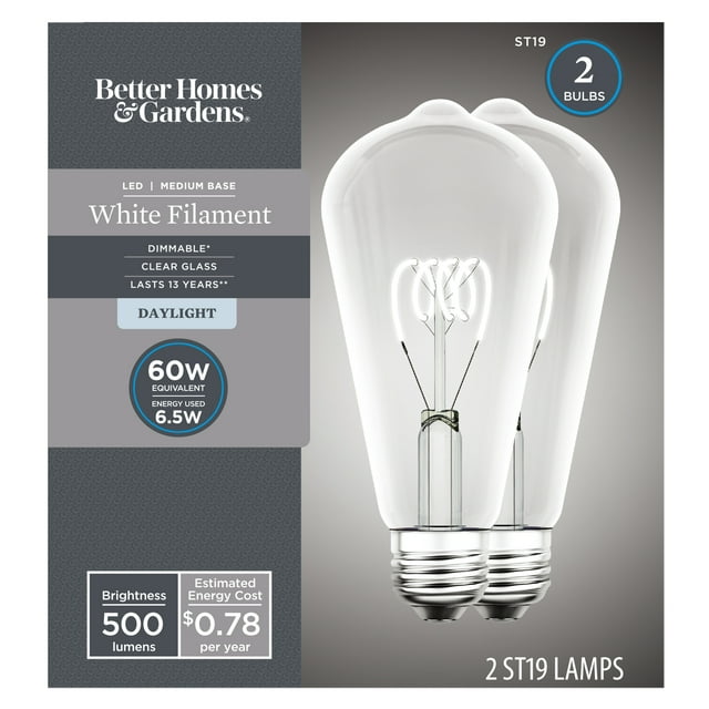 Better Homes & Gardens 6.5W (60W Equivalent) Daylight Dimmable ST19 ...