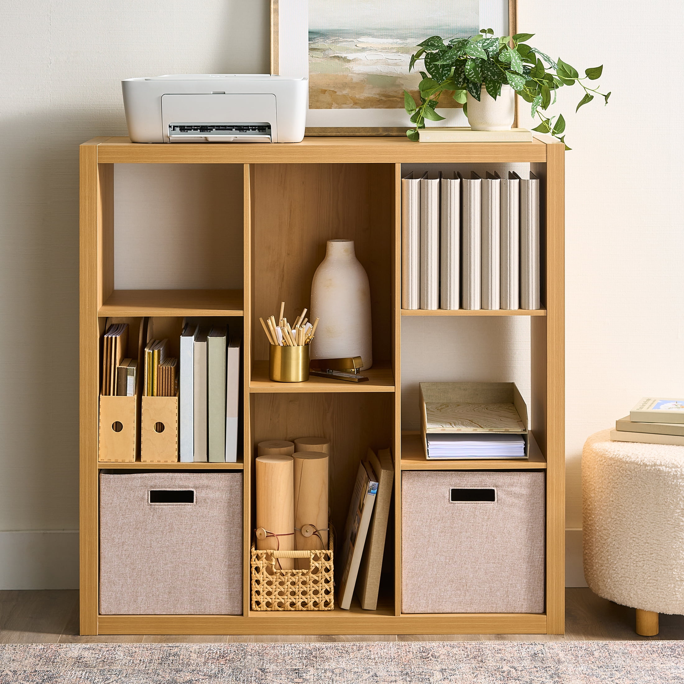 Better Homes & Gardens 6-Cube Organizer with Storage Cubbies, Natural ...