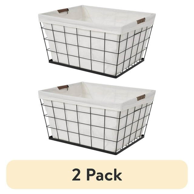 (2 pack) Better Homes & Gardens 60L Rectangular Steel Laundry Basket ...
