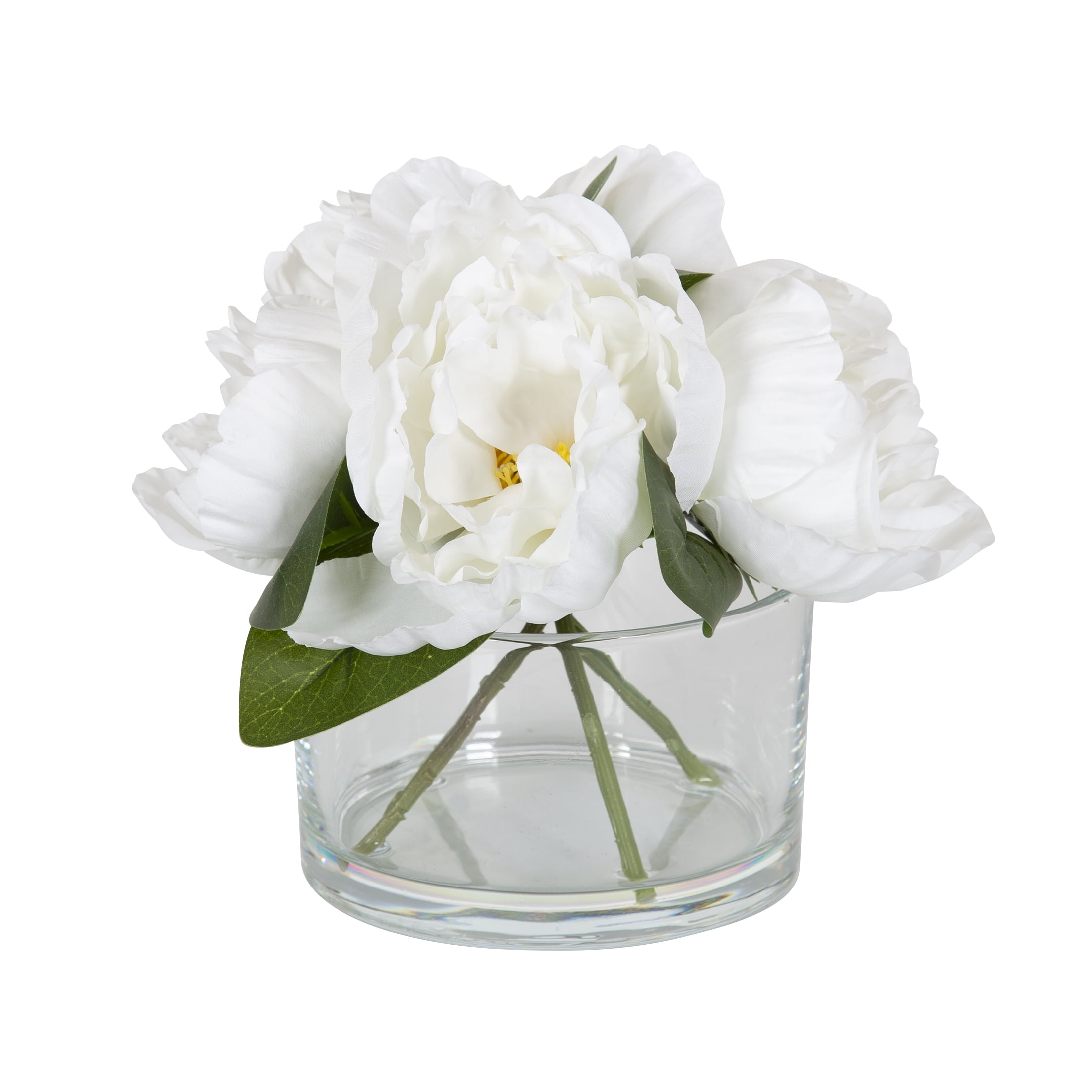 Better Homes & Gardens 7" Artificial White Peony Flowers in Round Glass ...
