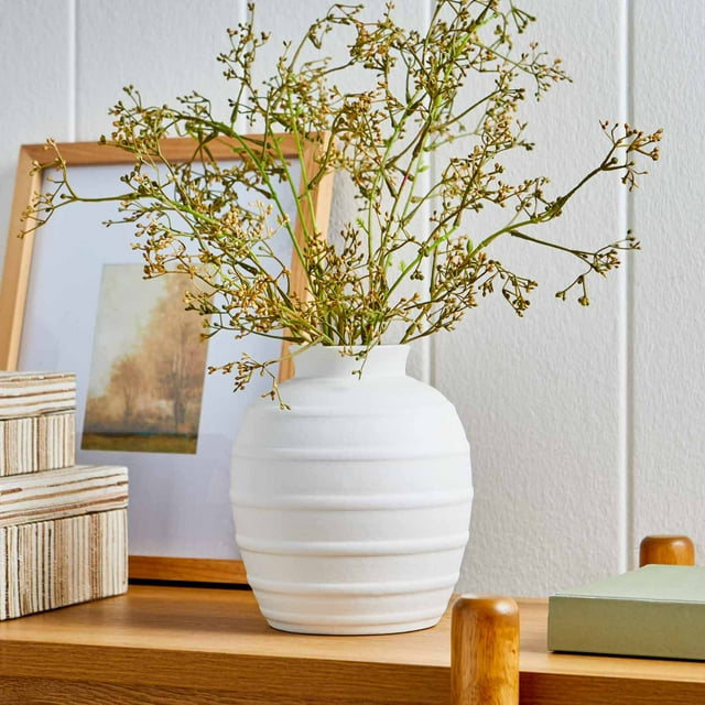 Better Homes & Gardens White 8-Inch Textured Ribbed Ceramic Vase ...