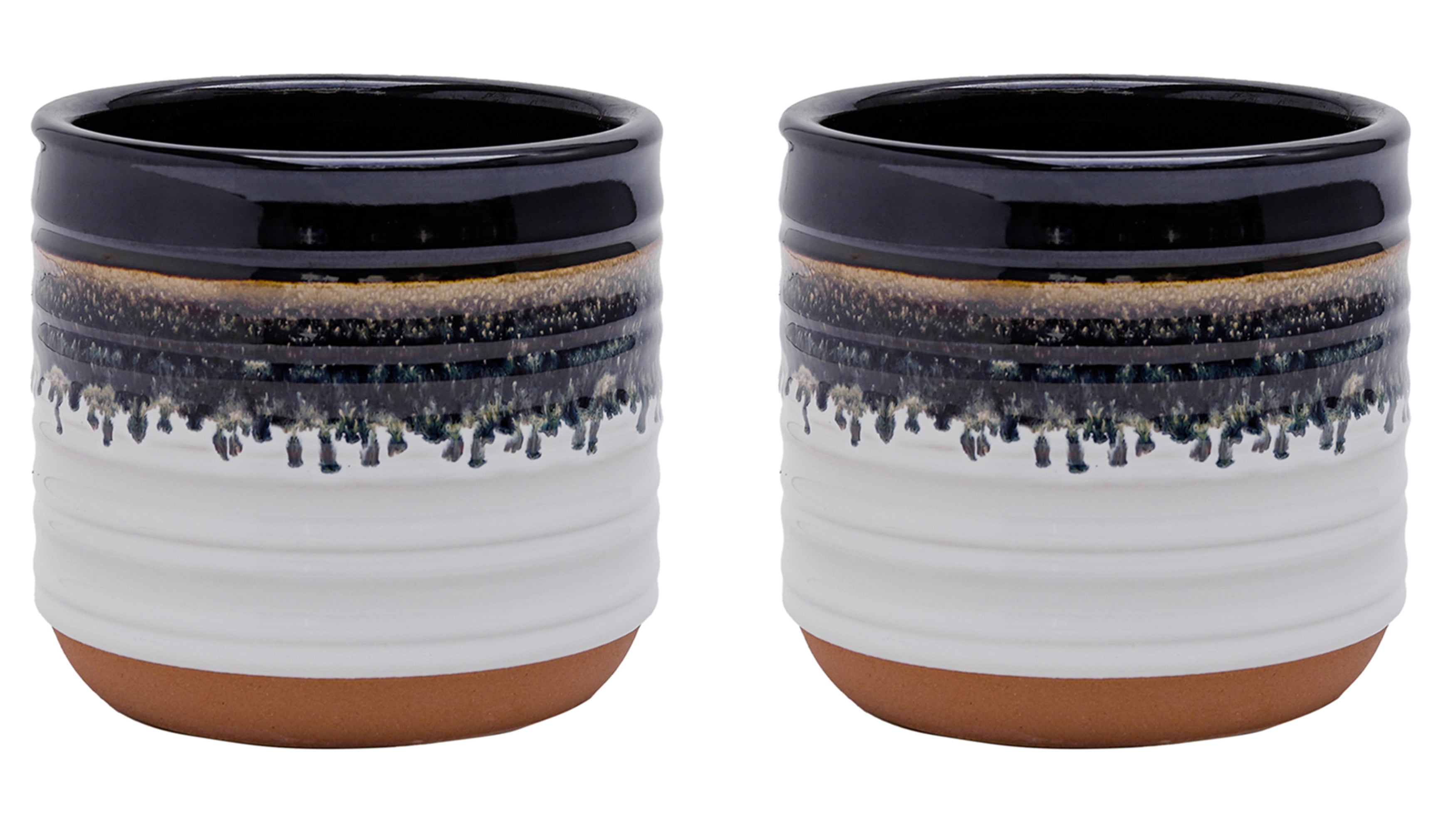 Better Homes & Gardens 8" x 8" x 7" Round Black and White Ceramic Plant ...
