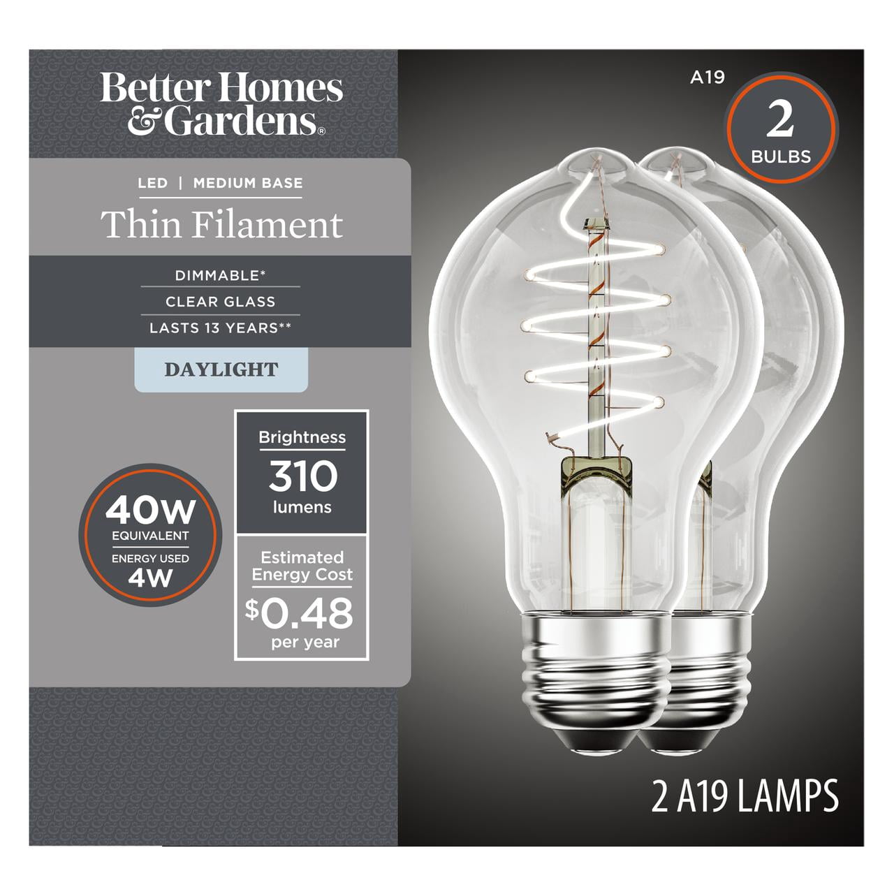 Better Homes & Gardens A19 LED Vintage Light Bulb, 4 Watts (40W ...