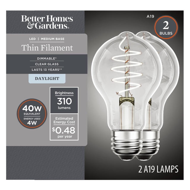 Better Homes & Gardens A19 LED Vintage Light Bulb, 4 Watts (40W ...