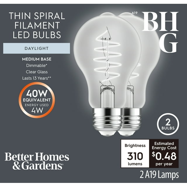 Better Homes & Gardens A19 LED Vintage Light Bulb, 4 Watts (40W ...