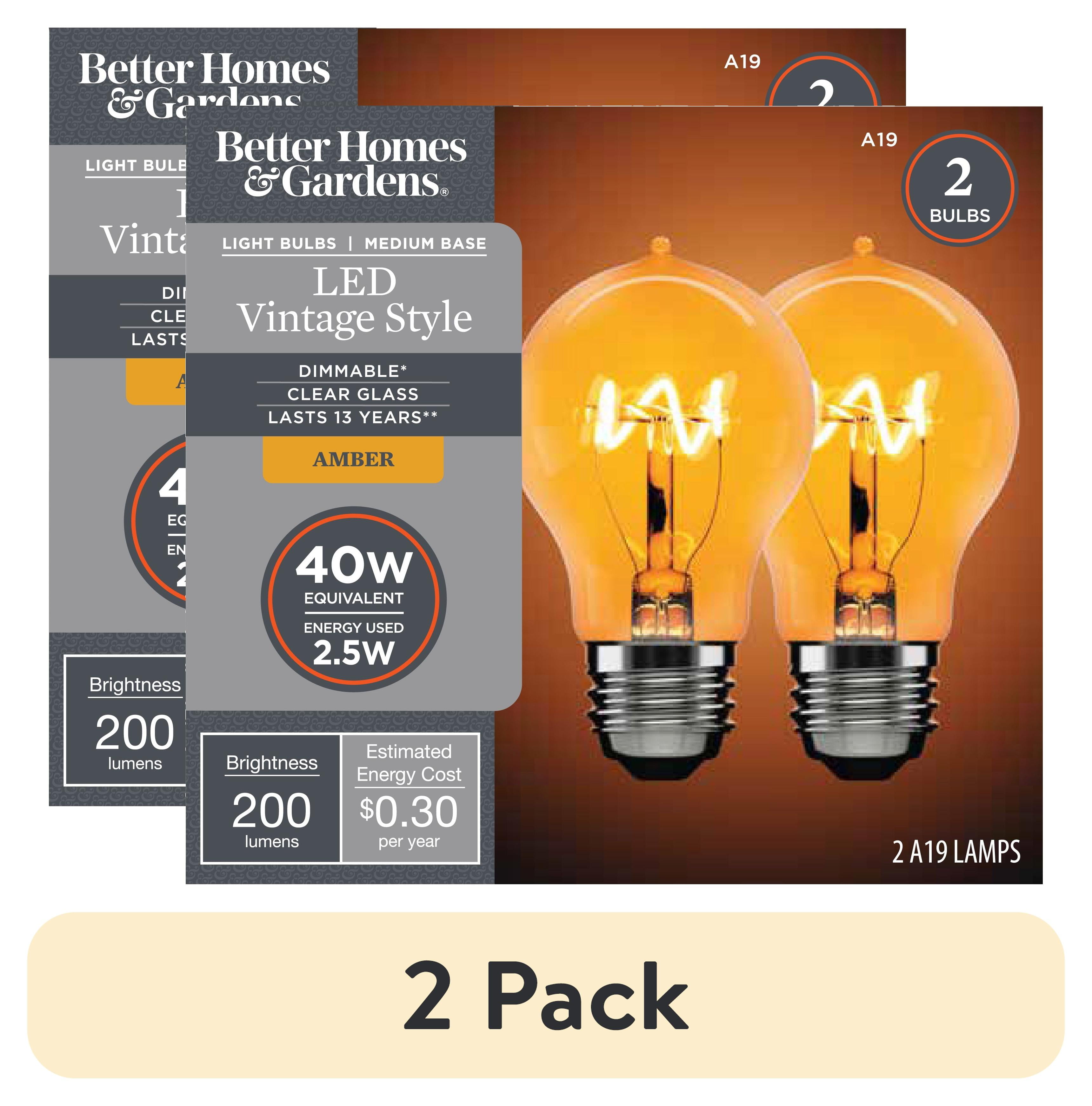 (2 pack) Better Homes & Gardens A19 Vintage LED Light Bulb, 40W Eqv ...