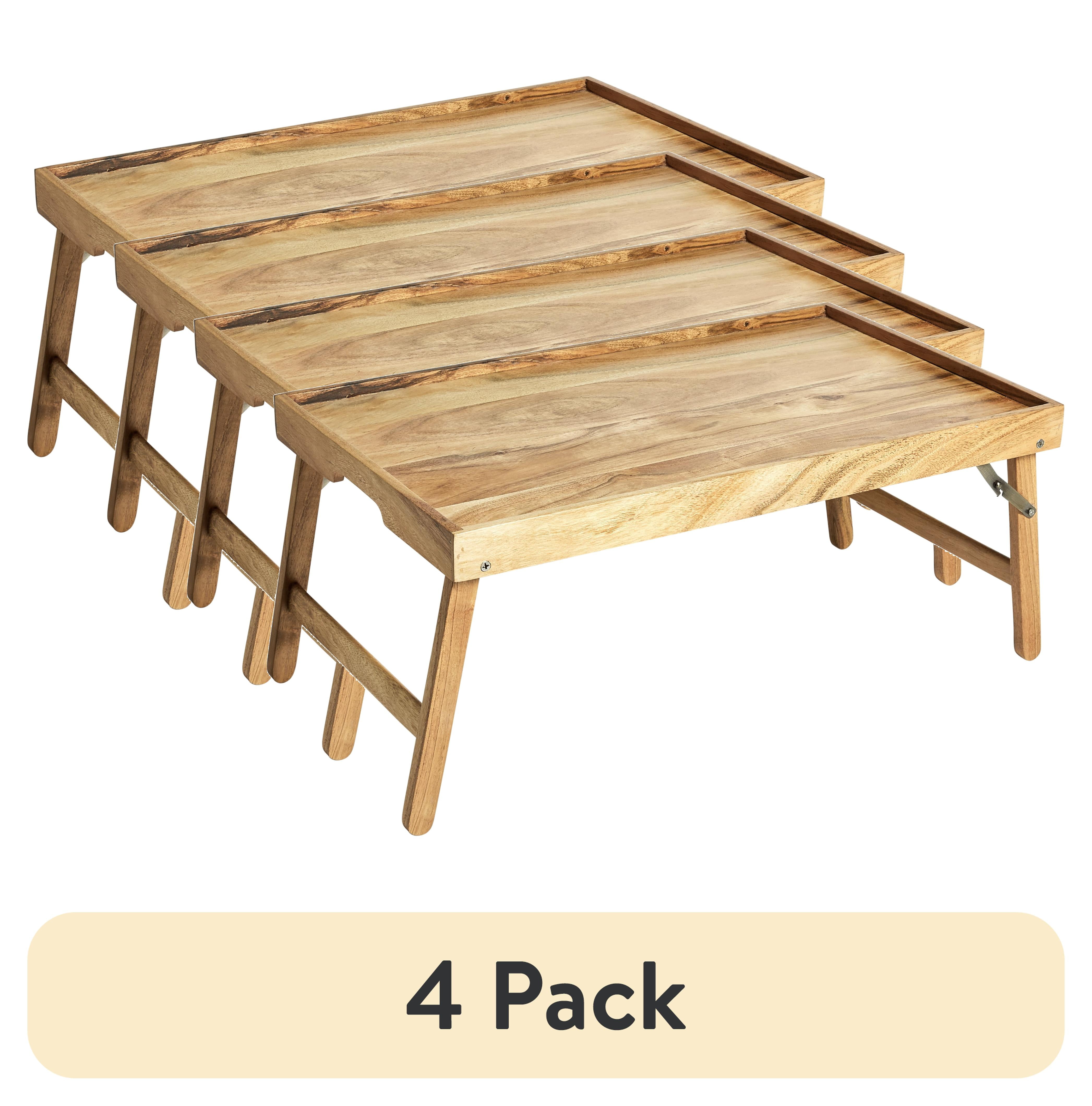 (4 pack) Better Homes & Gardens Acacia Wood Rectangular Bed Tray with ...