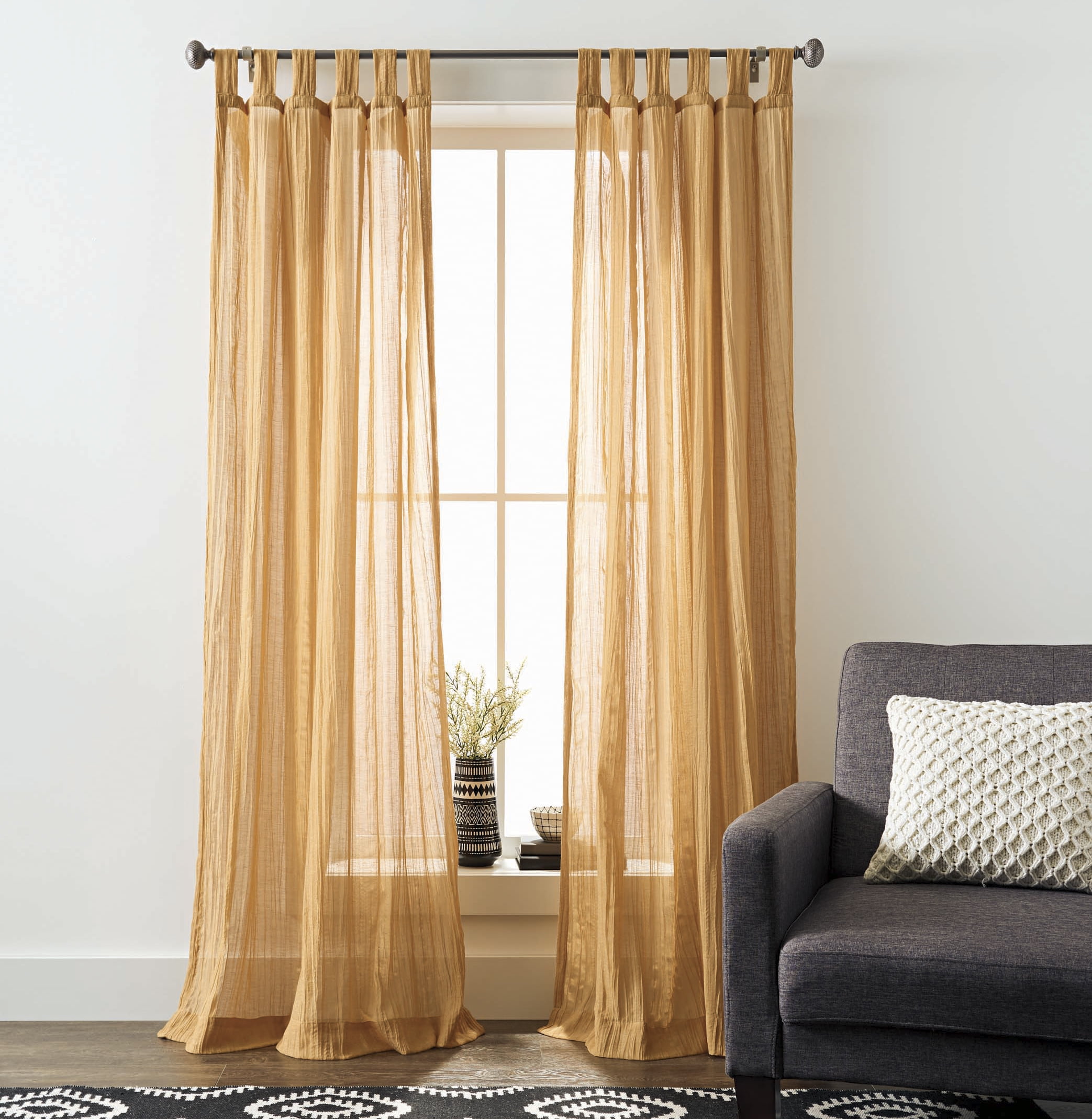 Better Homes & Gardens Arusha Sheer Tab Top Curtain Panel Gold 50x84 ...