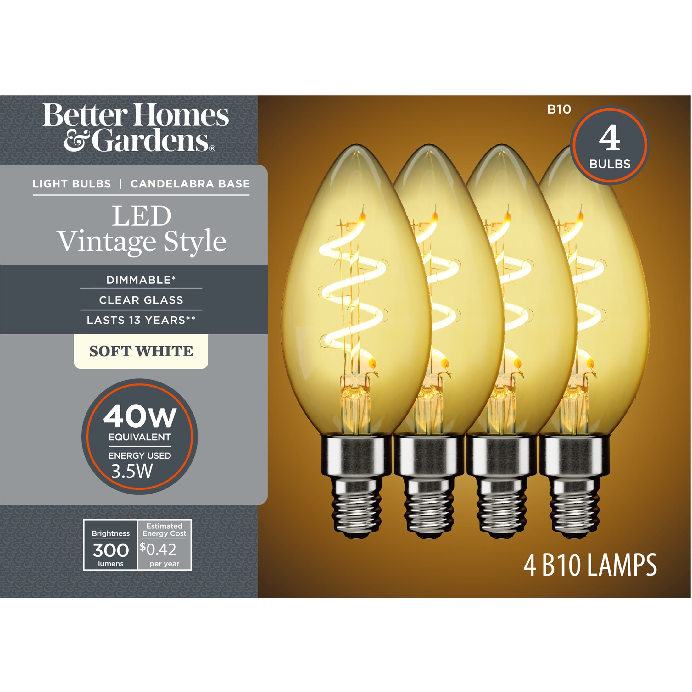 Better Homes & Gardens B10 LED Light Bulb, 3.5W (40W Equivalent) Soft ...