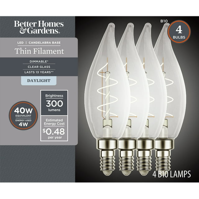 Better Homes & Gardens B10 LED Vintage Light Bulb, 4 Watts (40W ...