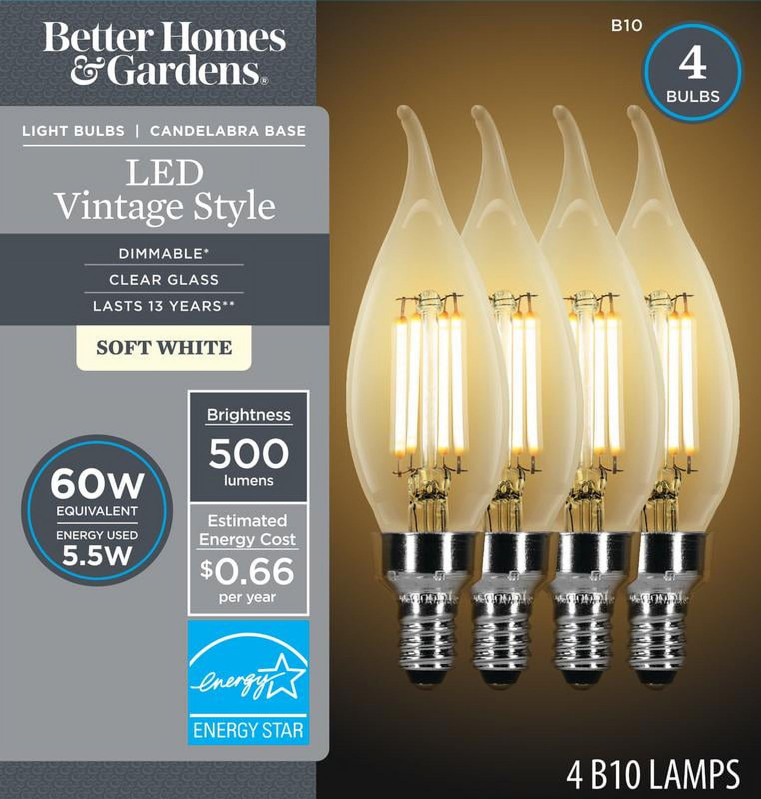 Great Value LED Light Bulb, 1.5 Watts (15W Equivalent) B10 Deco Lamp ...