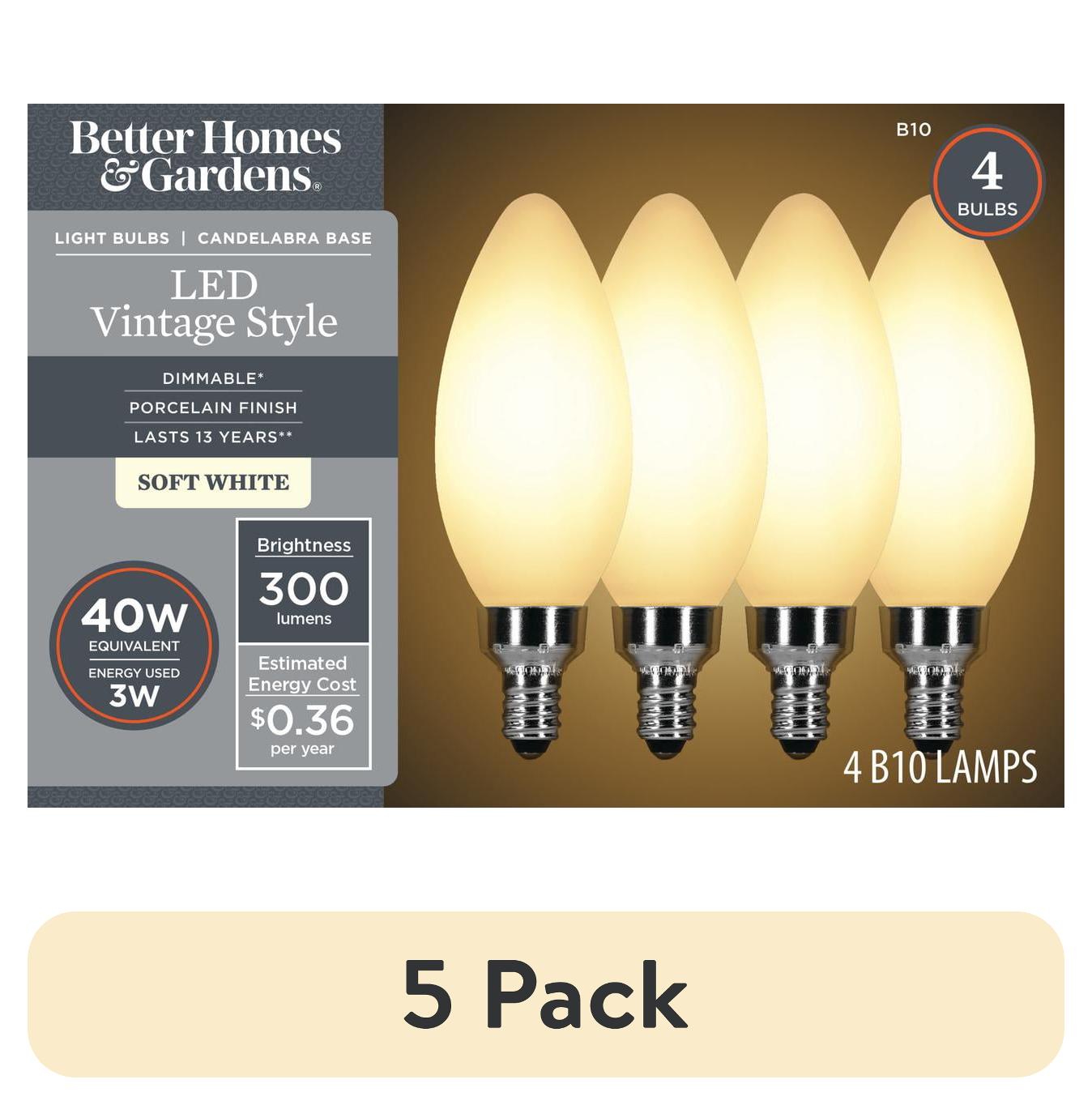 (5 pack) Better Homes & Gardens B10 Vintage LED Light Bulb, 40 watts ...