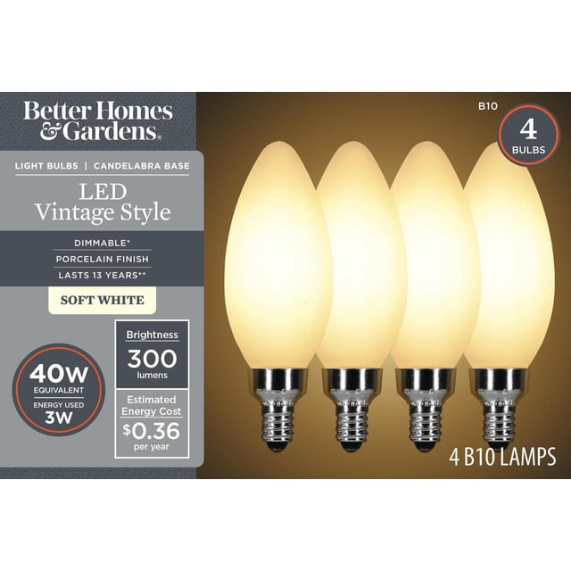 Better Homes & Gardens B10 Vintage LED Light Bulb, 40 watts Soft White ...