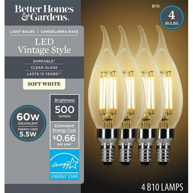 Better Homes & Gardens B10 Vintage LED Light Bulb, 5.5 Watts (60W ...