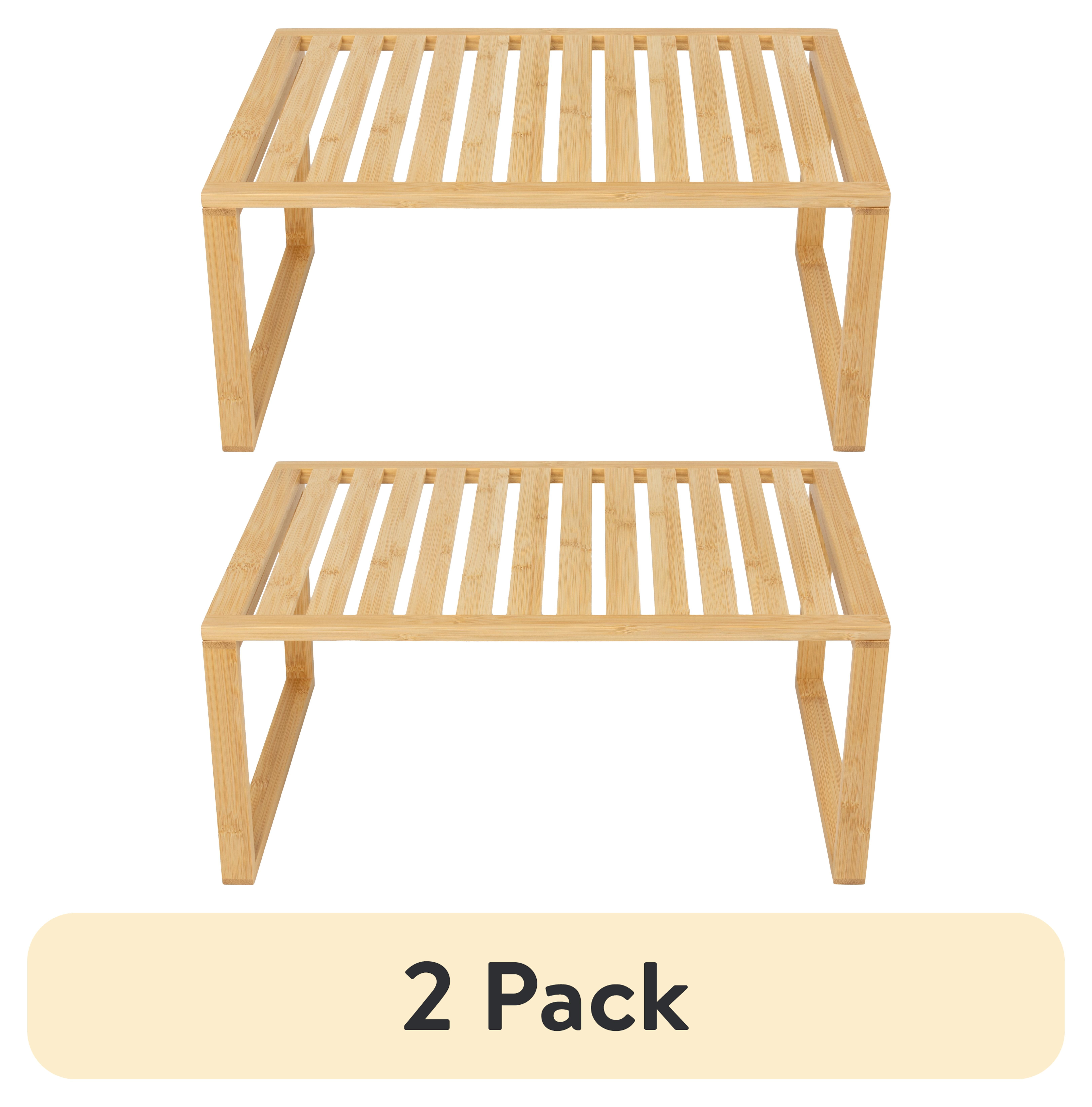 (2 pack) Better Homes & Gardens Bamboo Stackable Shelf, Natural Bamboo Color, Easy Assemble, 16 ...