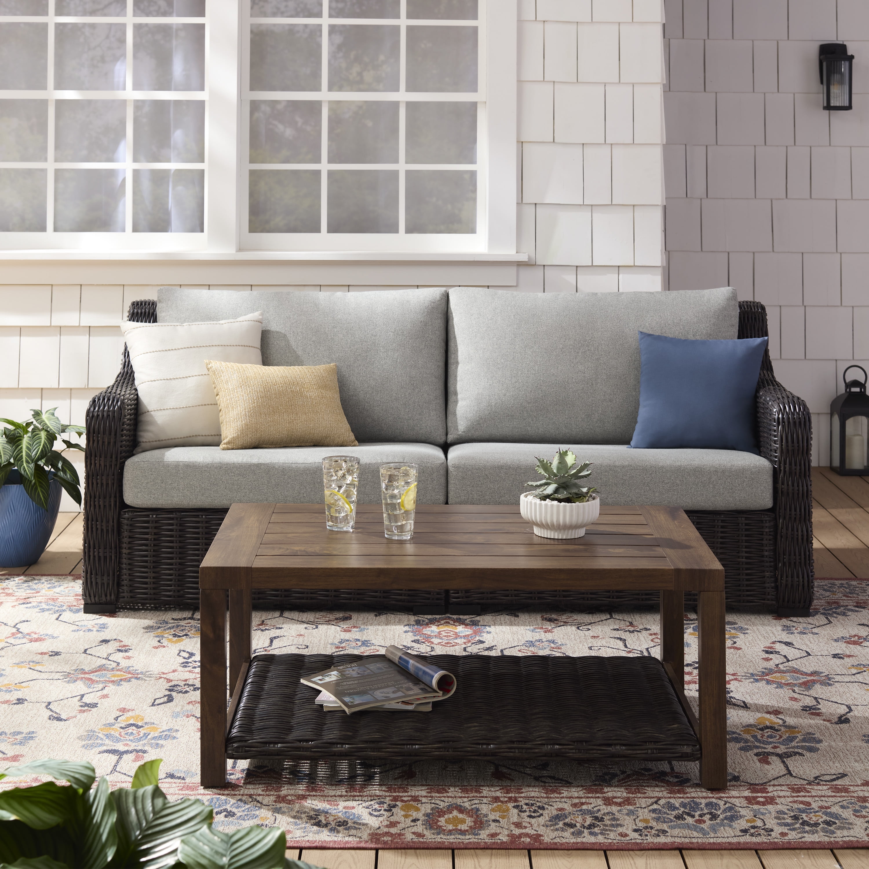 Better Homes & Gardens Bellamy 2-Piece Outdoor Wicker Sofa & Coffee ...