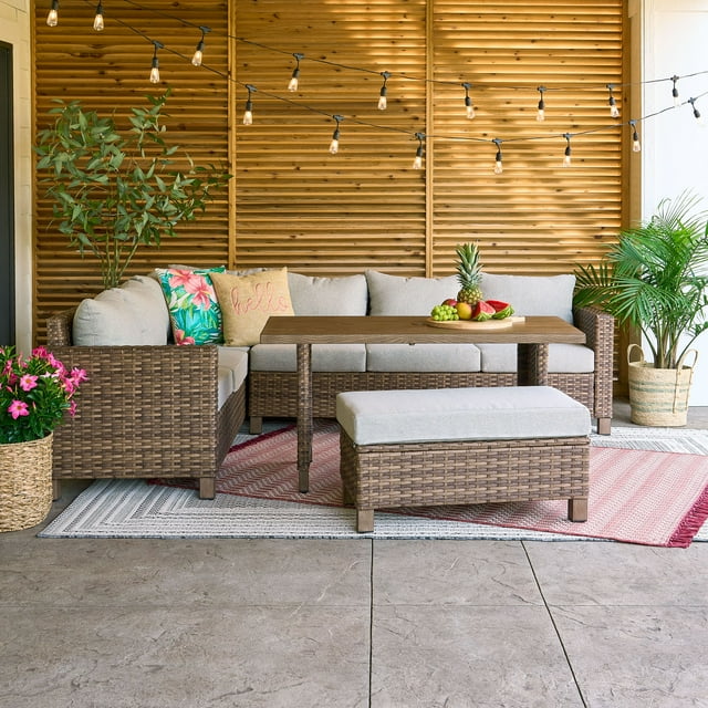 Better Homes & Gardens Brookbury 4 Piece Outdoor Wicker Patio Sectional ...