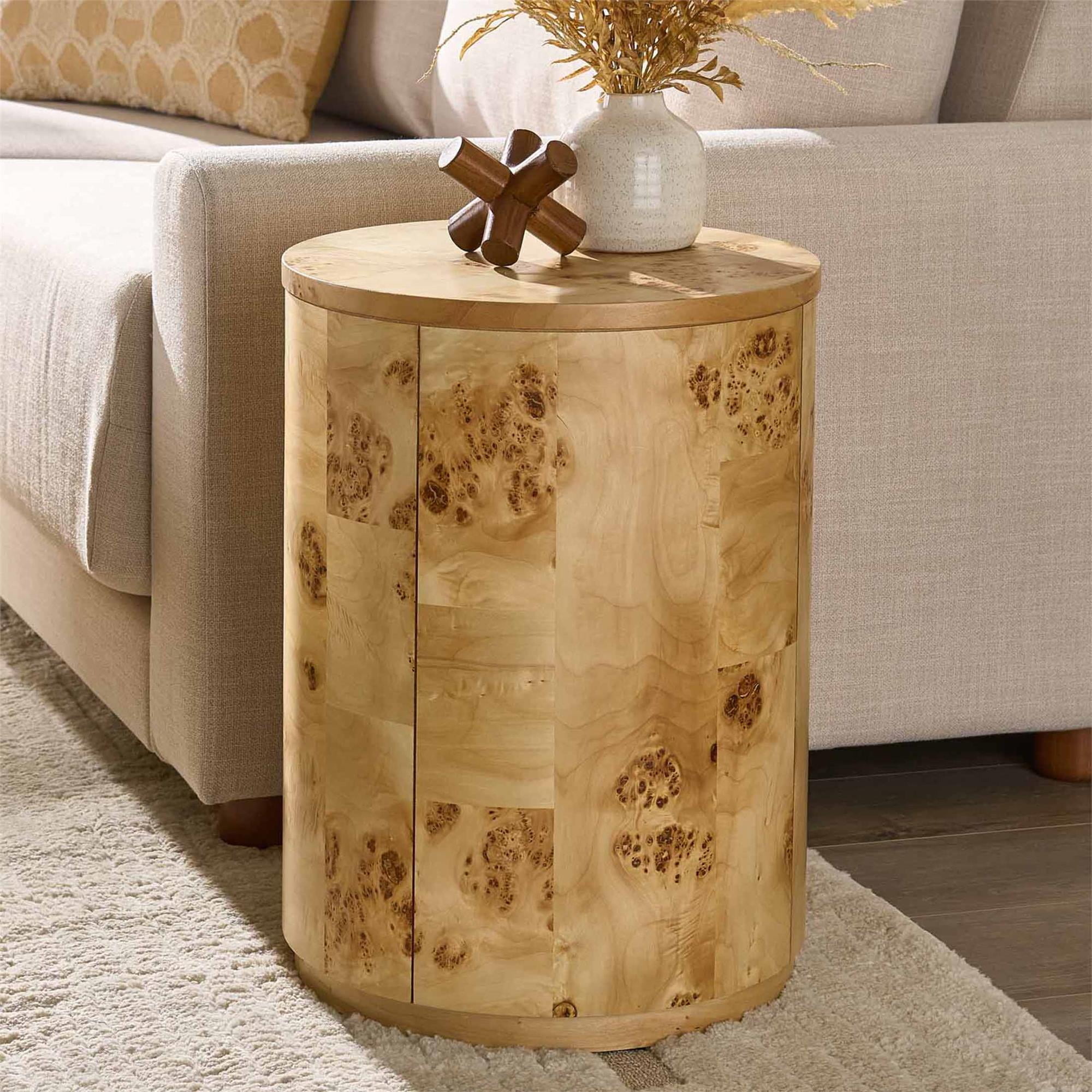 Better Homes & Gardens Burlwood Round End Table, Light Burl Wood Veneer ...