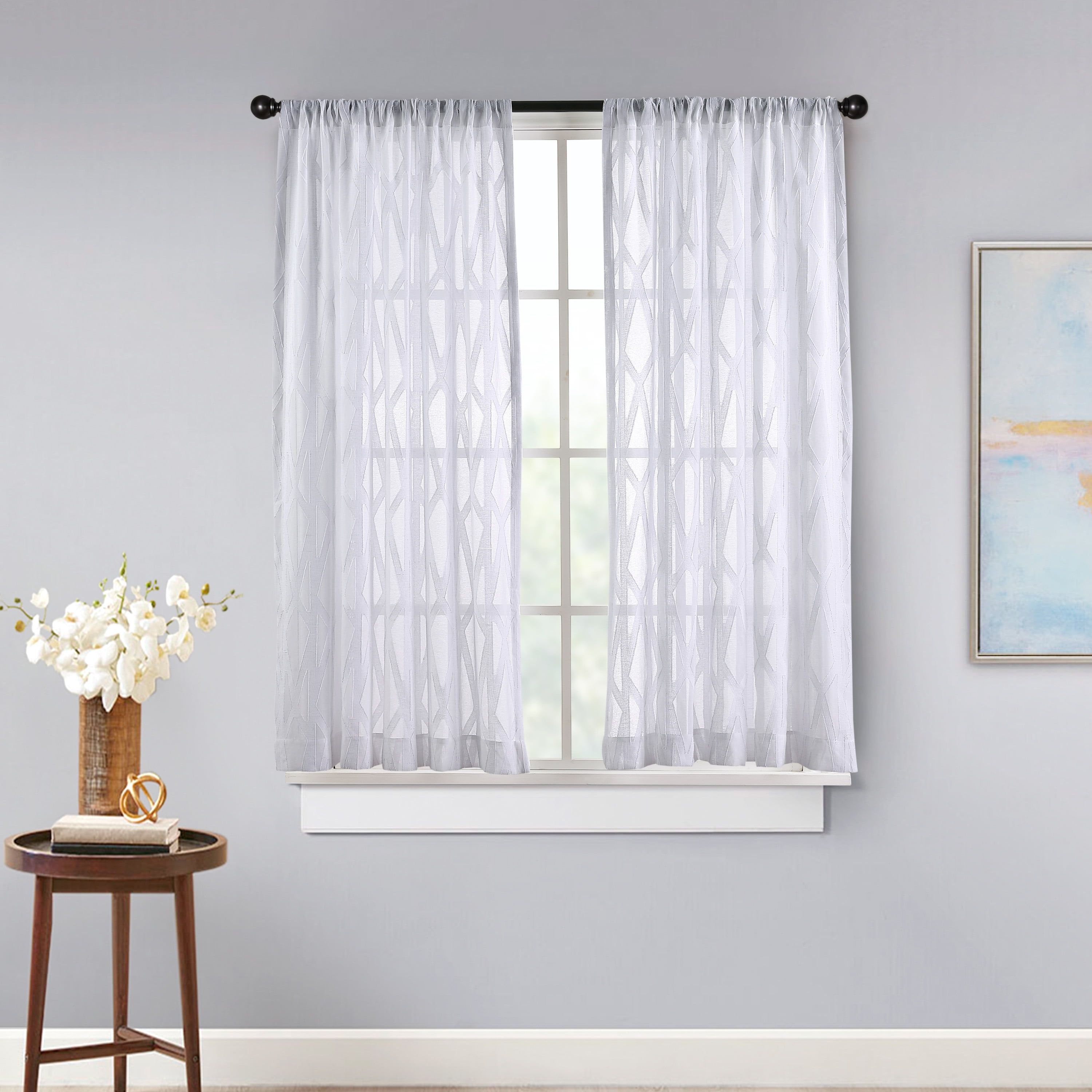 Better Homes & Gardens Clipped Geo Sheer Rod Pocket Curtain Panel White ...