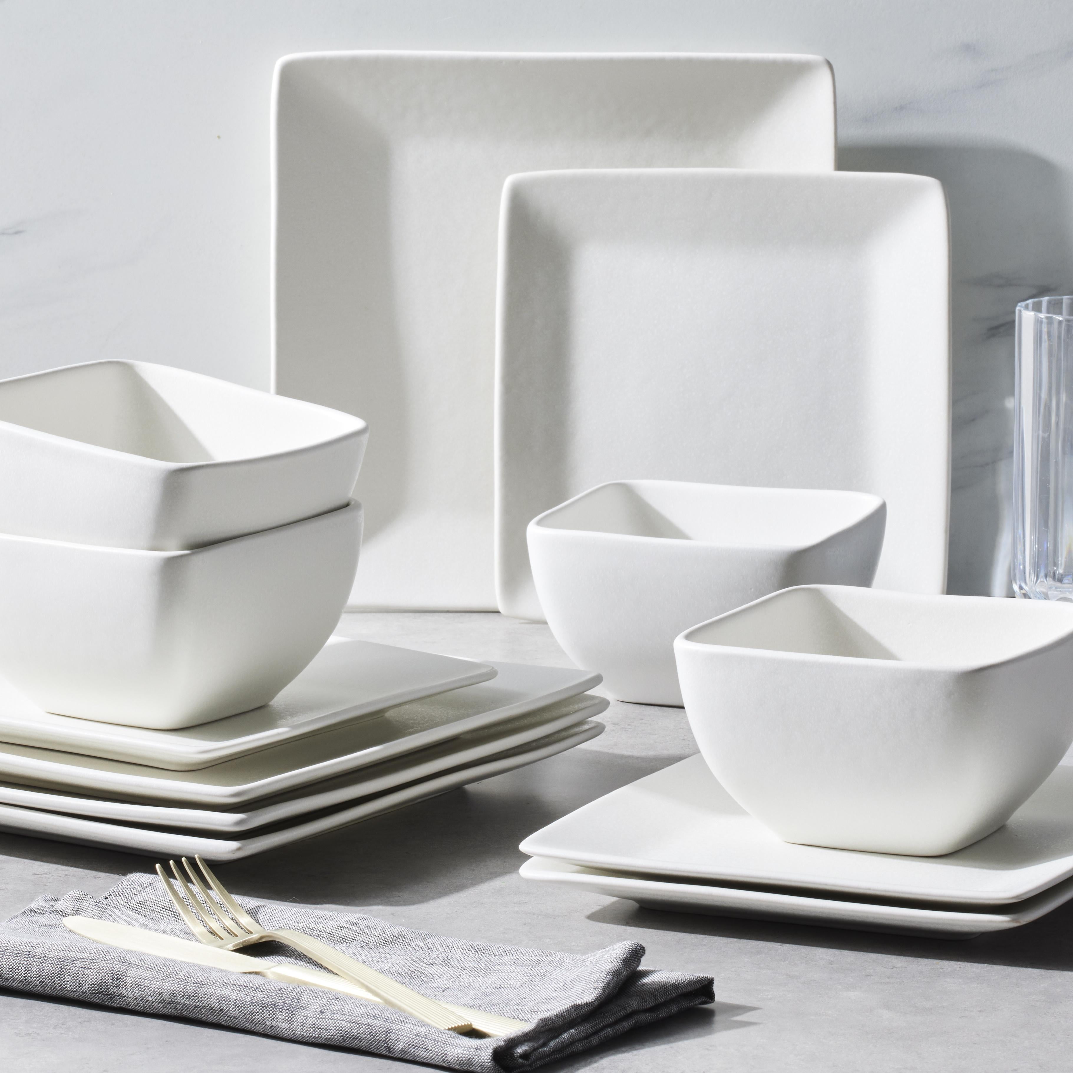 Better Homes & Gardens-Cream Square Stoneware 12-Piece Dinnerware Set ...