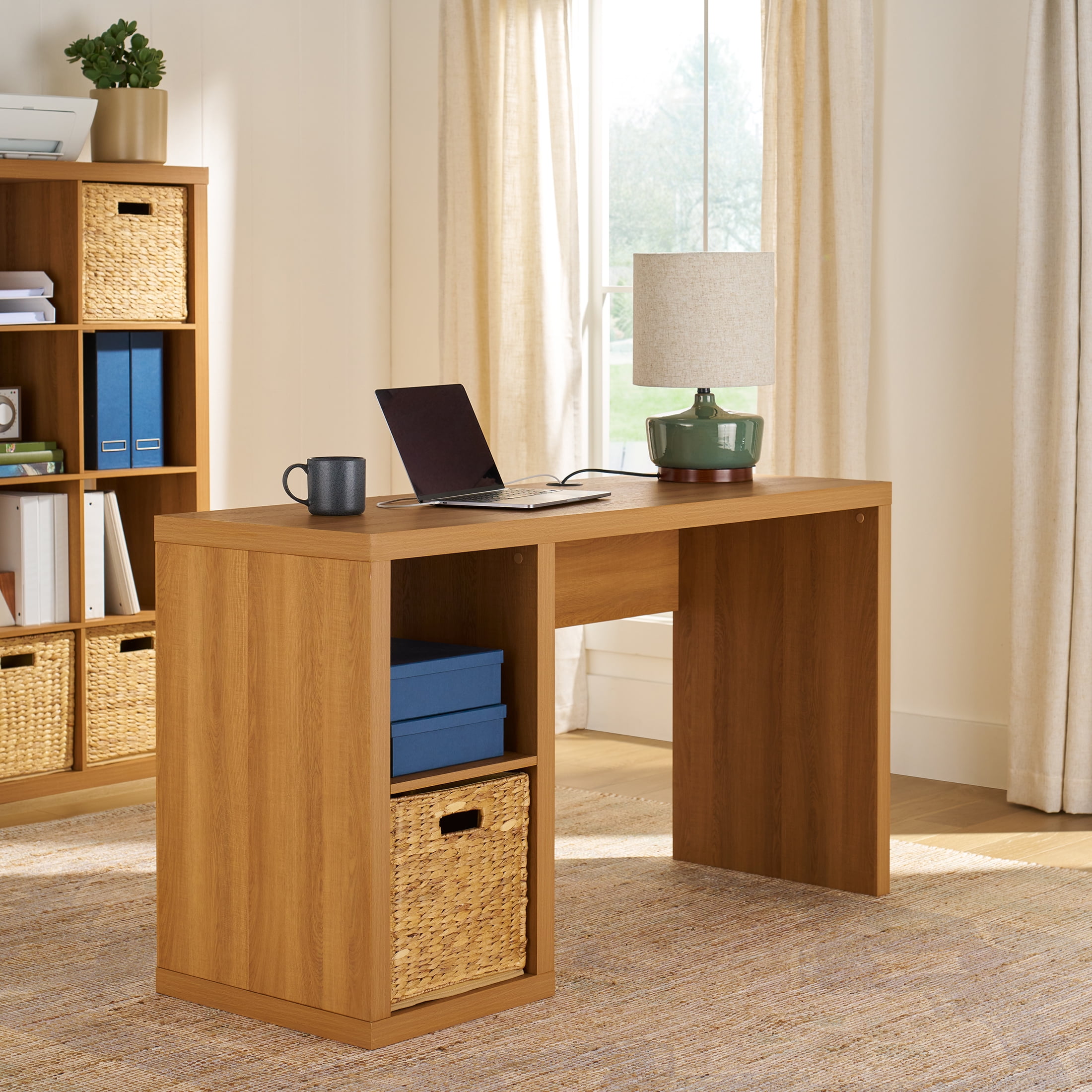 Better Homes & Gardens Cube Storage Office Desk, Light Honey - Walmart.com