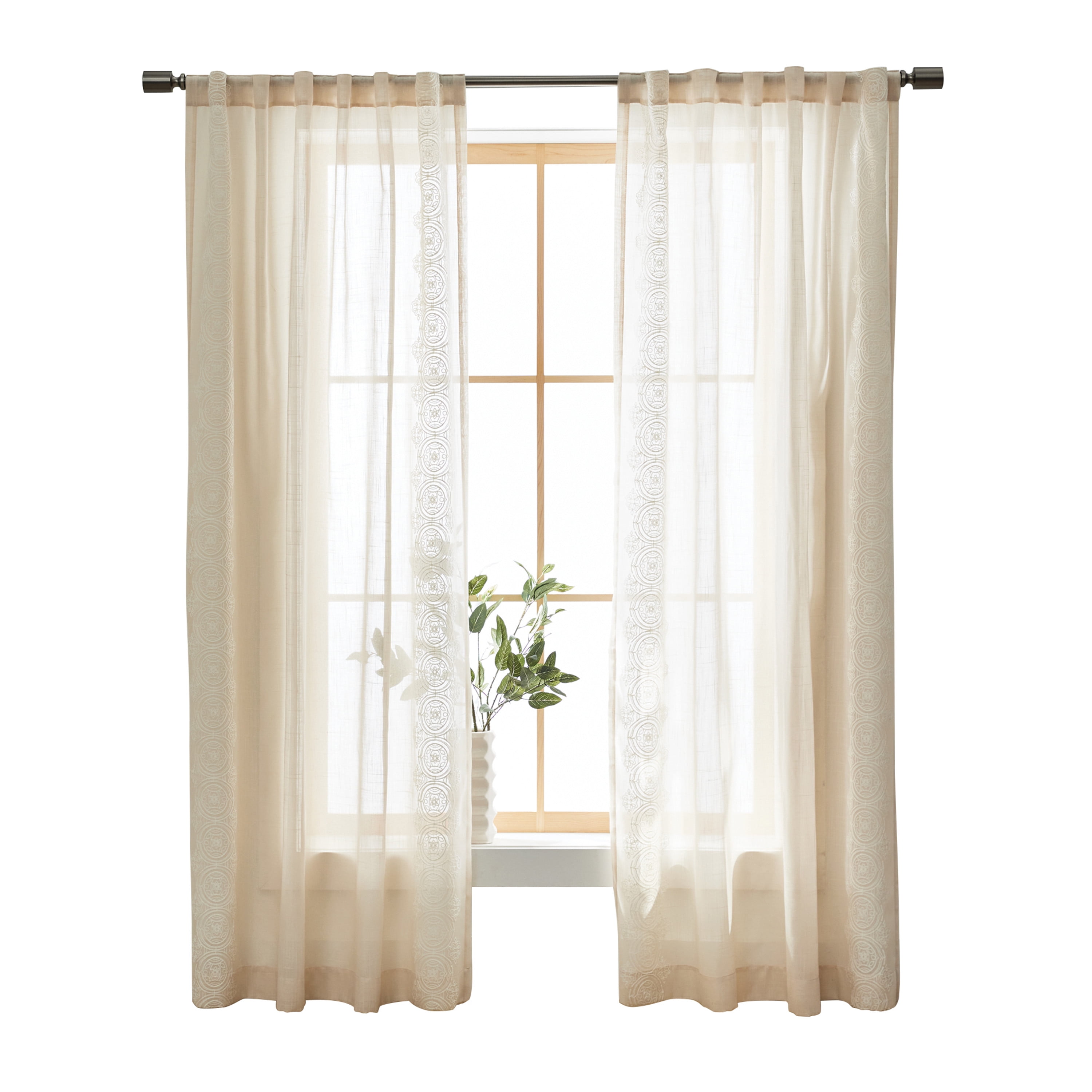 Better Homes & Gardens Embroidered Border Rod Pocket/Back Tab Single ...