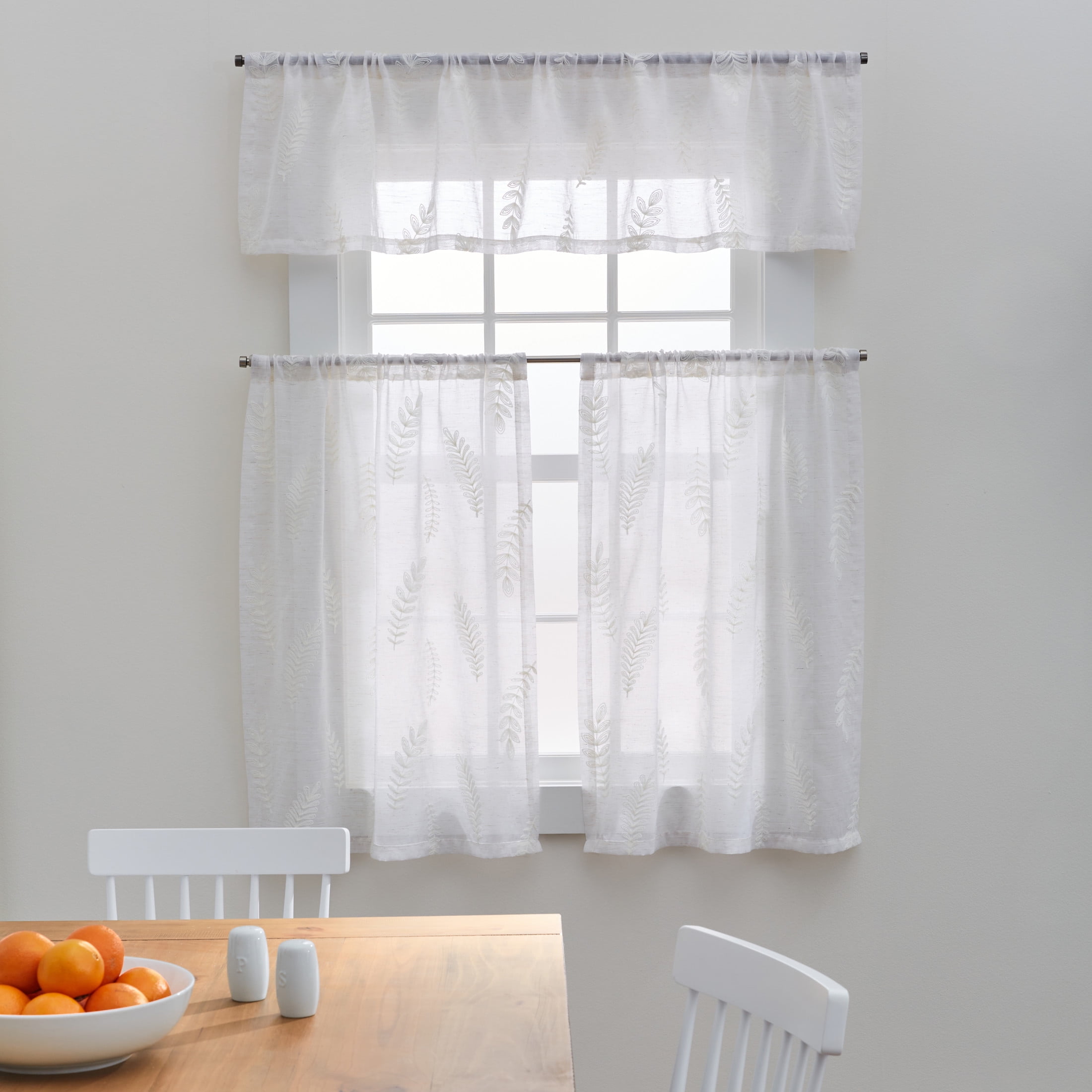Better Homes & Gardens Embroidered Botanical Curtain and Valance Tier ...