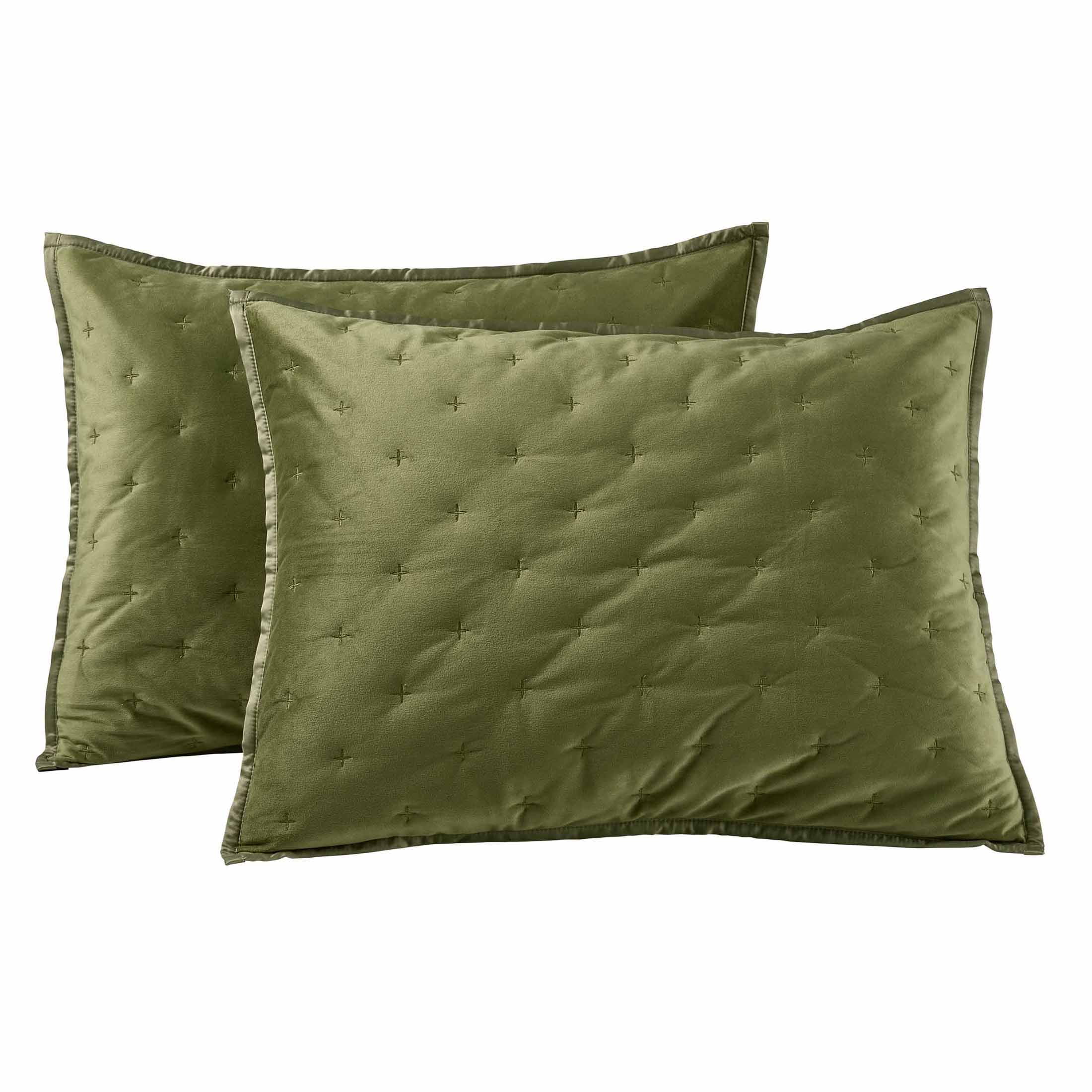 Embroidered Velvet Standard Shams - Dark Green - Walmart.com