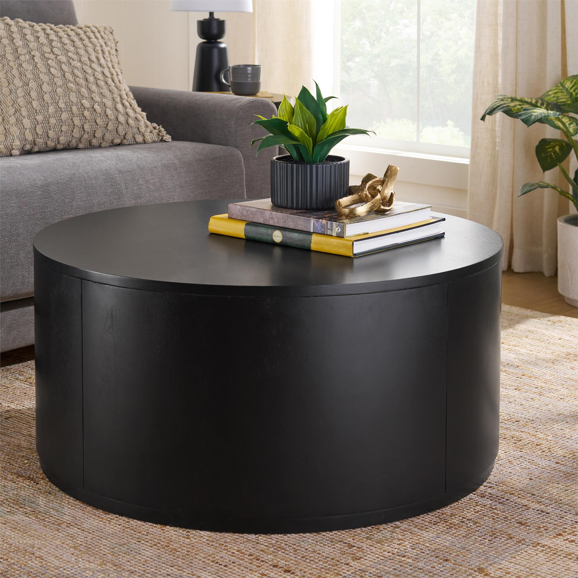 Free Shipping! Better Homes & Gardens Miller Drum Coffee Table 36 inch round black woodgrain ...