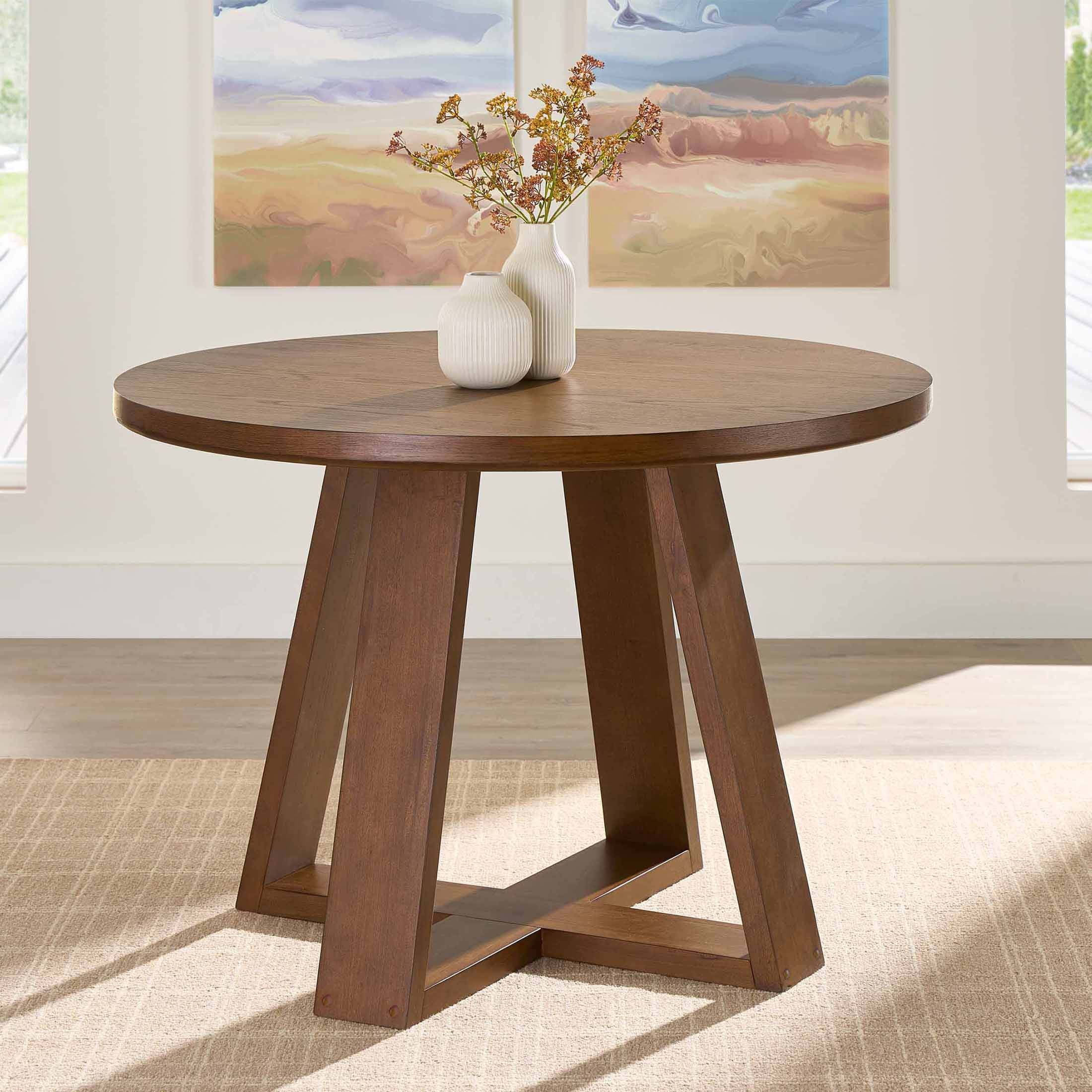 Better Homes & Gardens Ezra Round Wood Dining Table, 45 in, Walnut ...