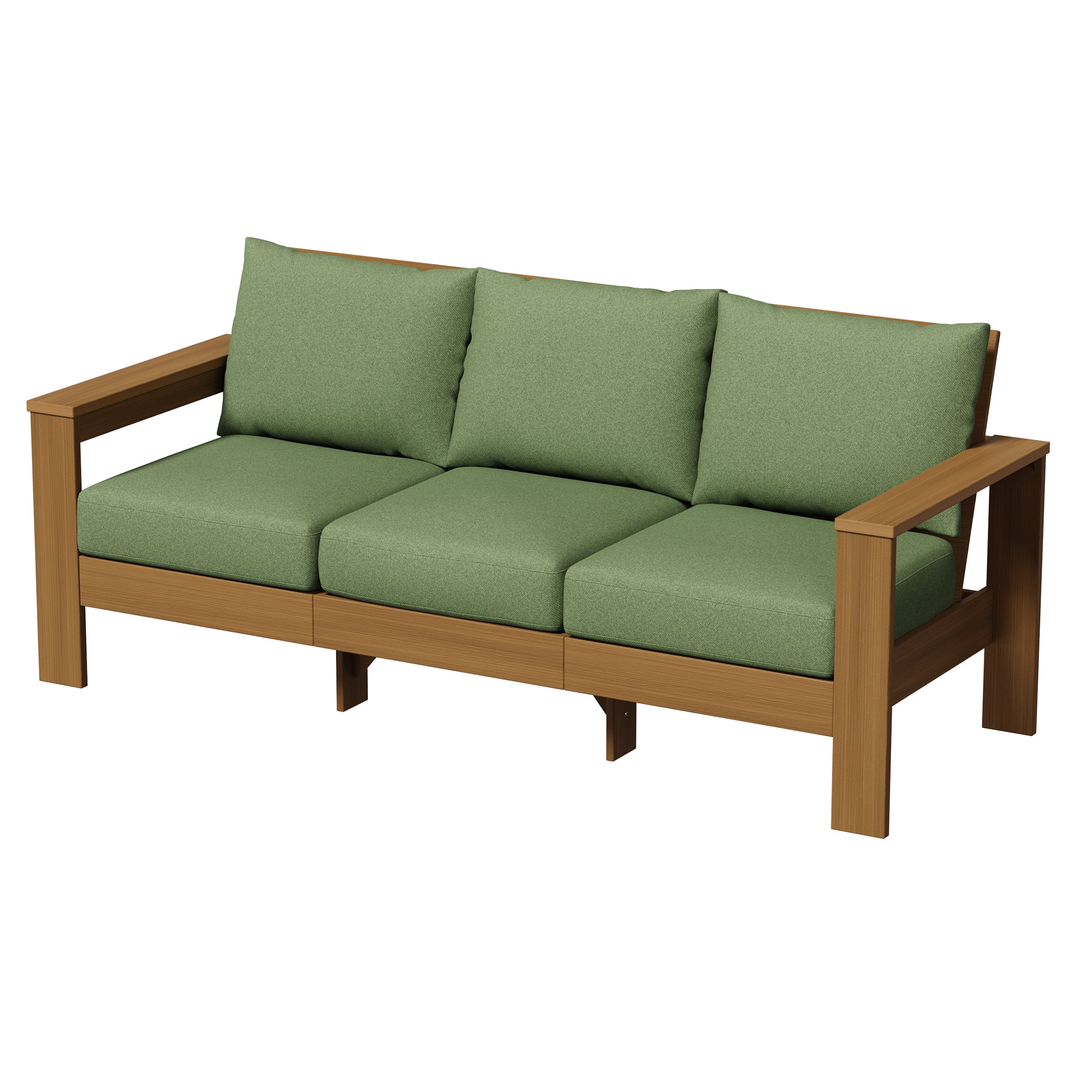 Better Homes & Gardens Ezra Outdoor HDPE Sofa, Teak with Green Cushions ...