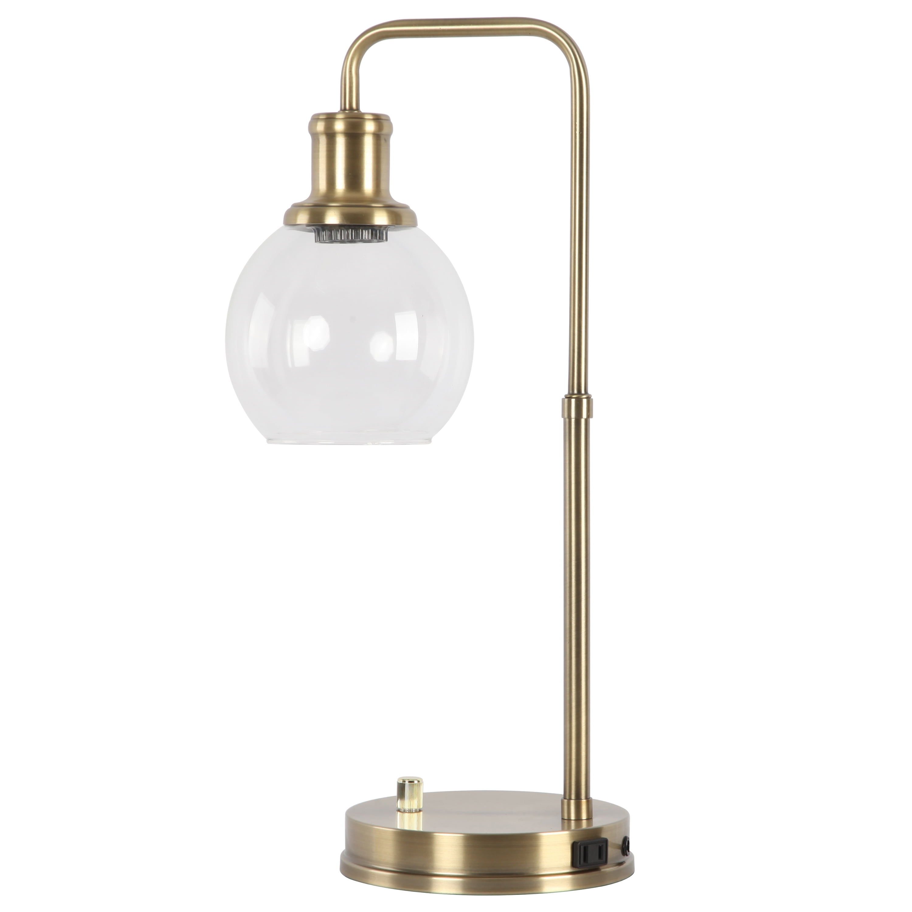 Better Homes & Gardens Gold Desk Lamp with a Glass Shade and AC Outlet ...