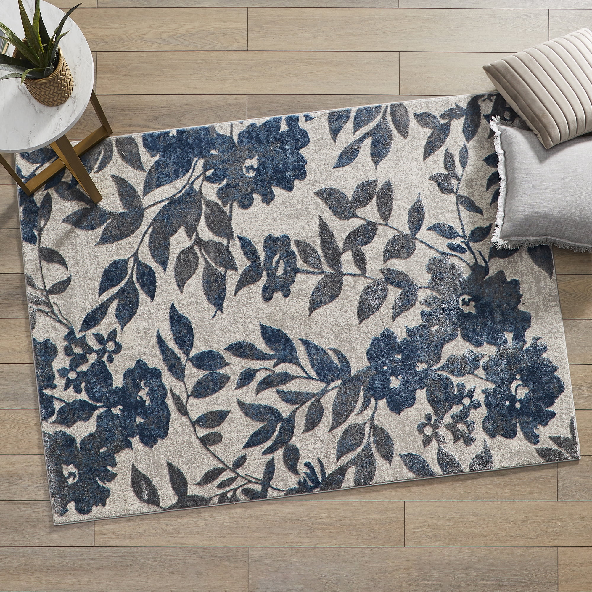 Free Shipping! Better Homes & Gardens Grey/Blue Floral Rug 7'6 x 9'8 ...