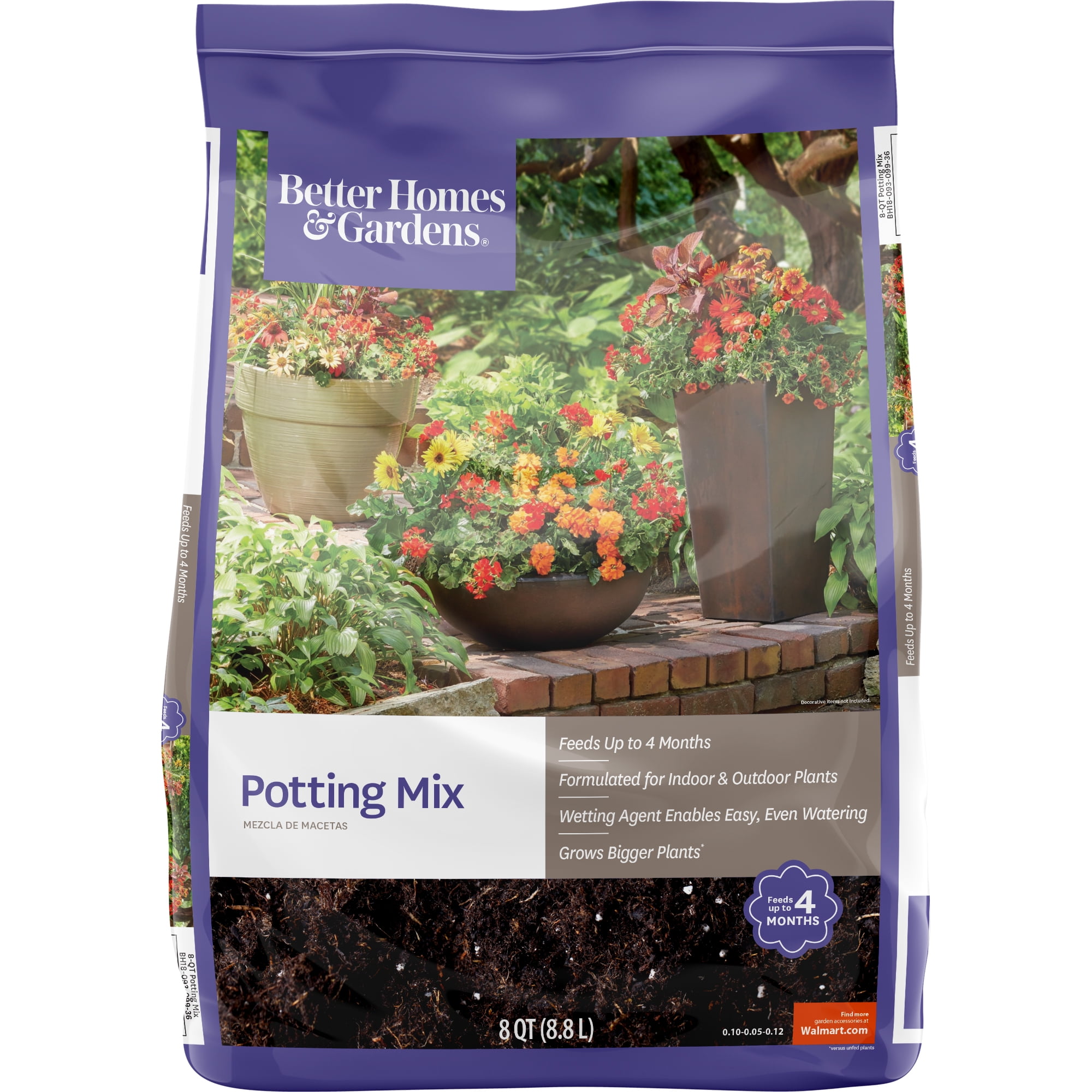 Better Homes & Gardens®, Indoor and Outdoor, Premium Potting Mix, 8 qt ...