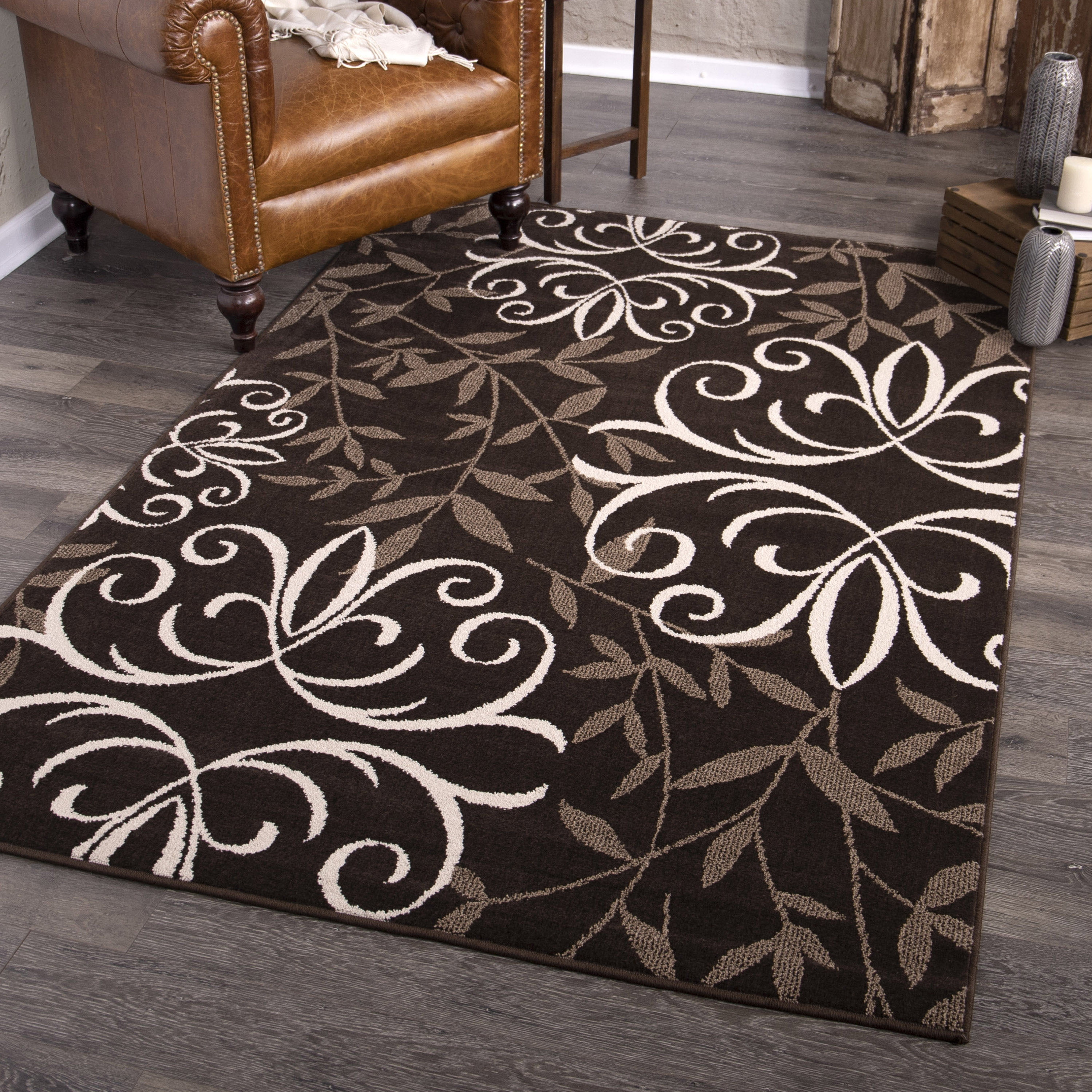 Better Homes & Gardens Iron Fleur 5' X 7'6" Brown Floral Area Rug ...
