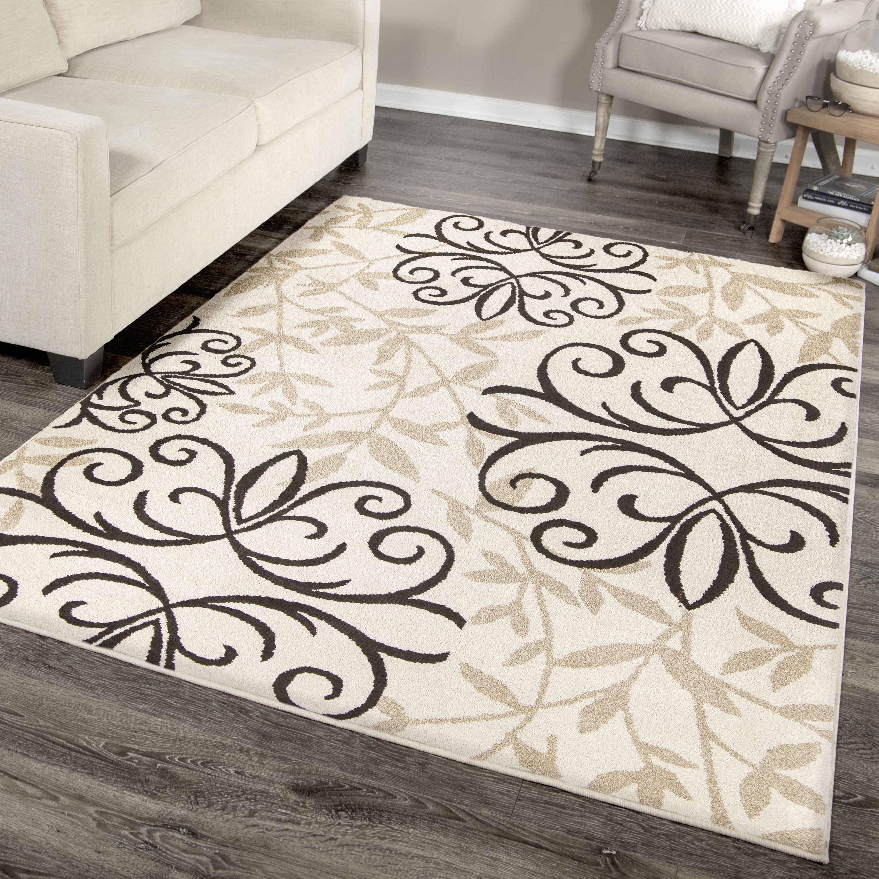 Better Homes & Gardens Iron Fleur 6'7" X 9'8" Off White Floral Rug ...